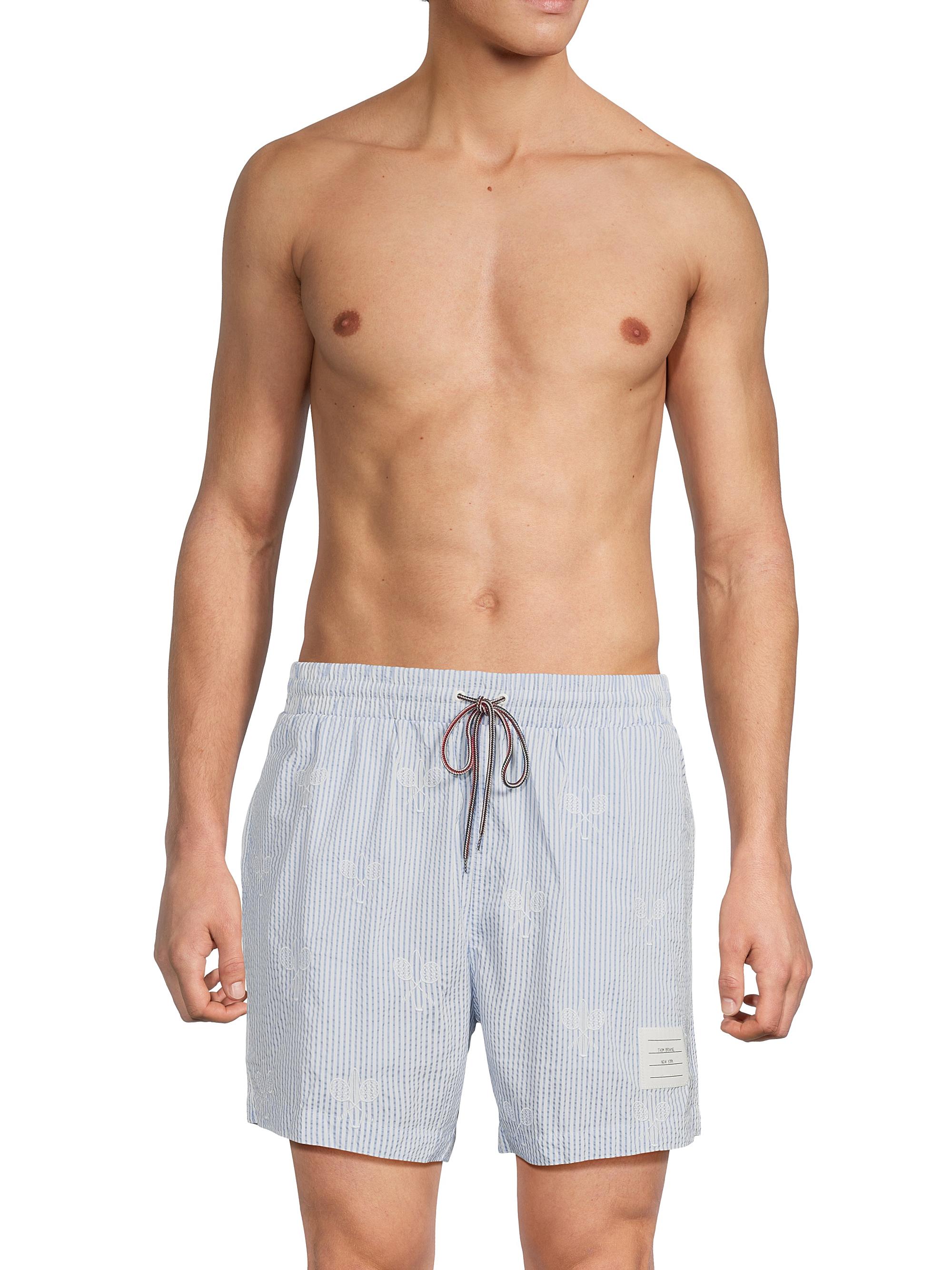 Click here for Thom Browne Mens Tennis Seersucker Swim Shorts - L... prices