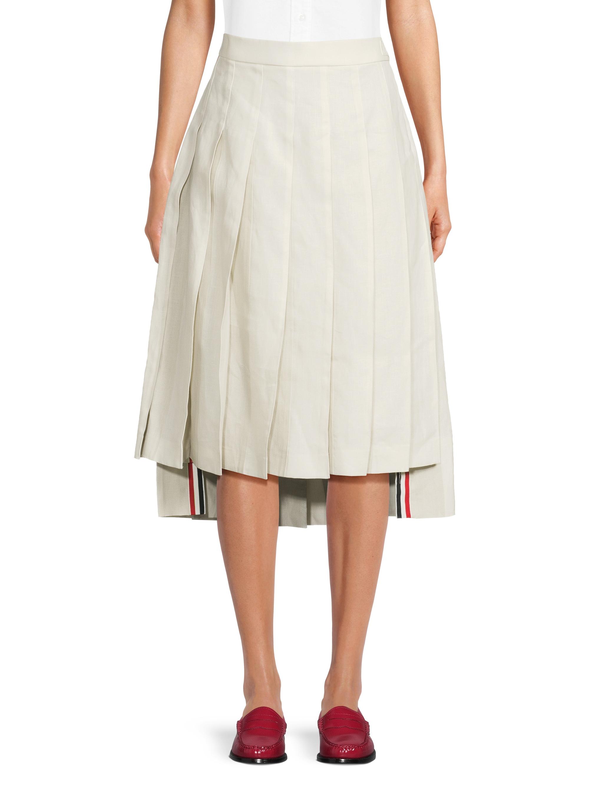 Click here for Thom Browne Womens Classic Pleated Knee-Length Lin... prices