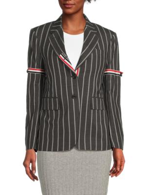 Click here for Thom Browne Womens Striped Wool Back-Tab Blazer -... prices