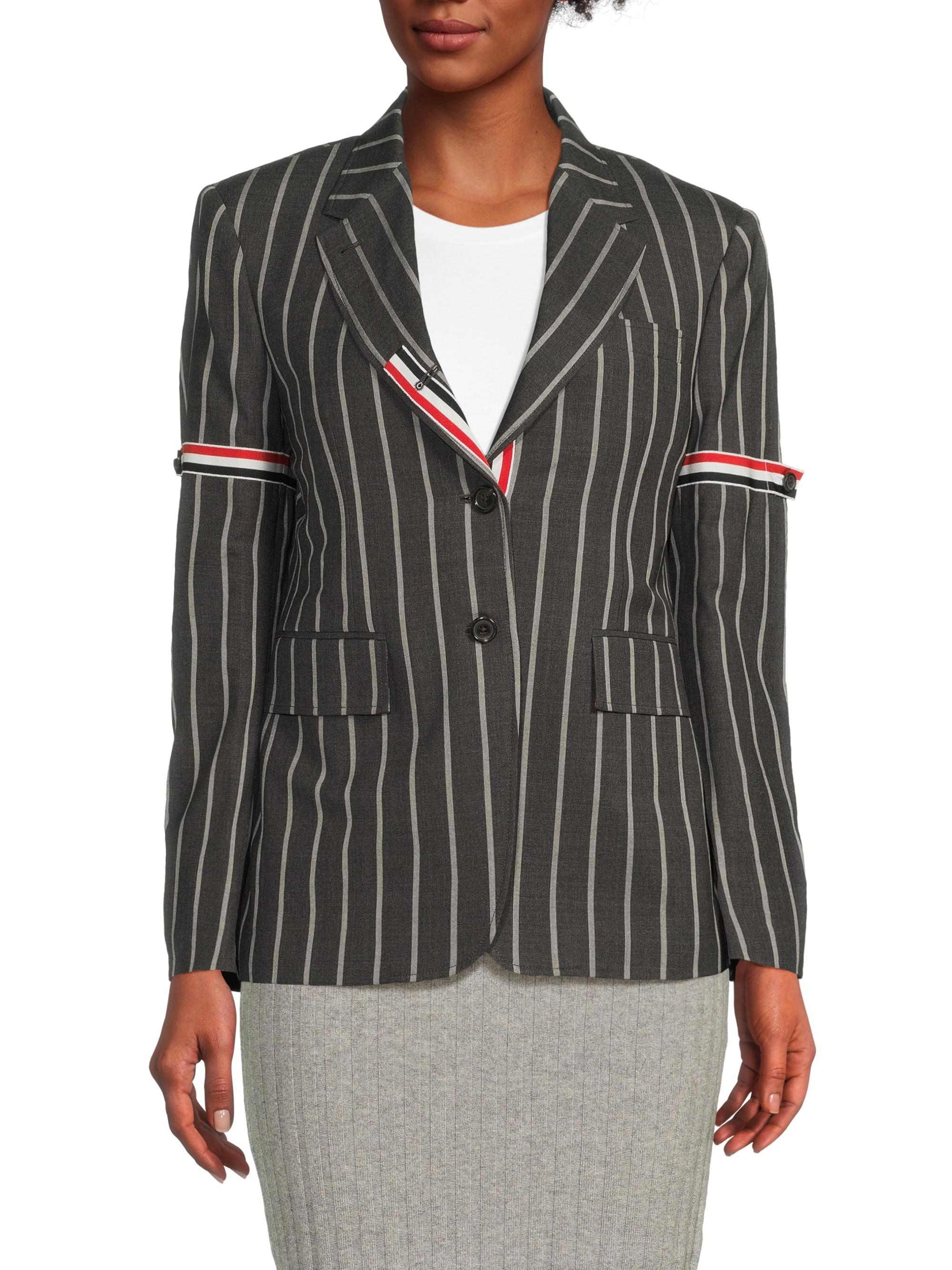 Click here for Thom Browne Womens Striped Wool Back-Tab Blazer -... prices