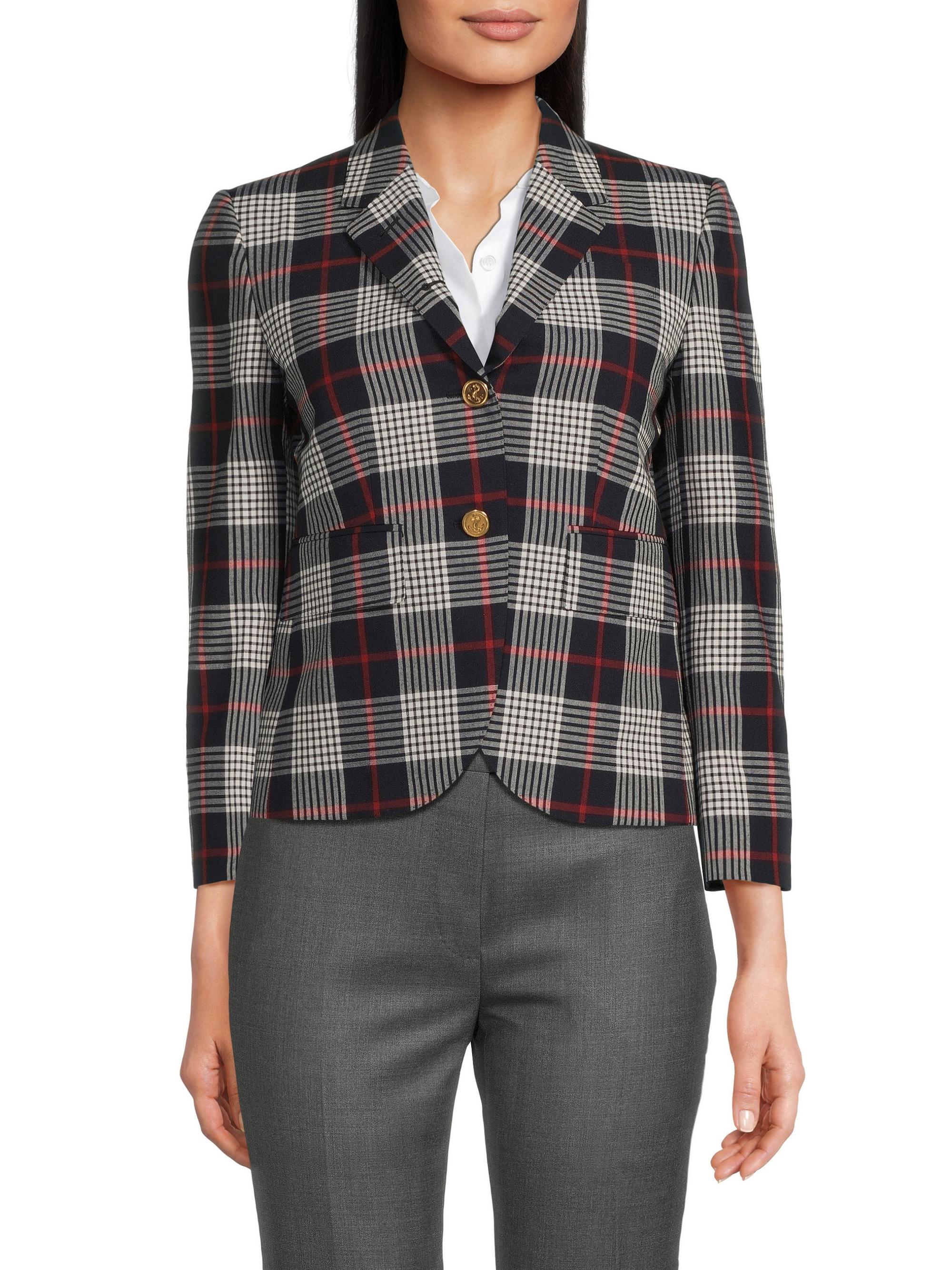 Click here for Thom Browne Womens Tartan Wool Sport Coat - Red Wh... prices