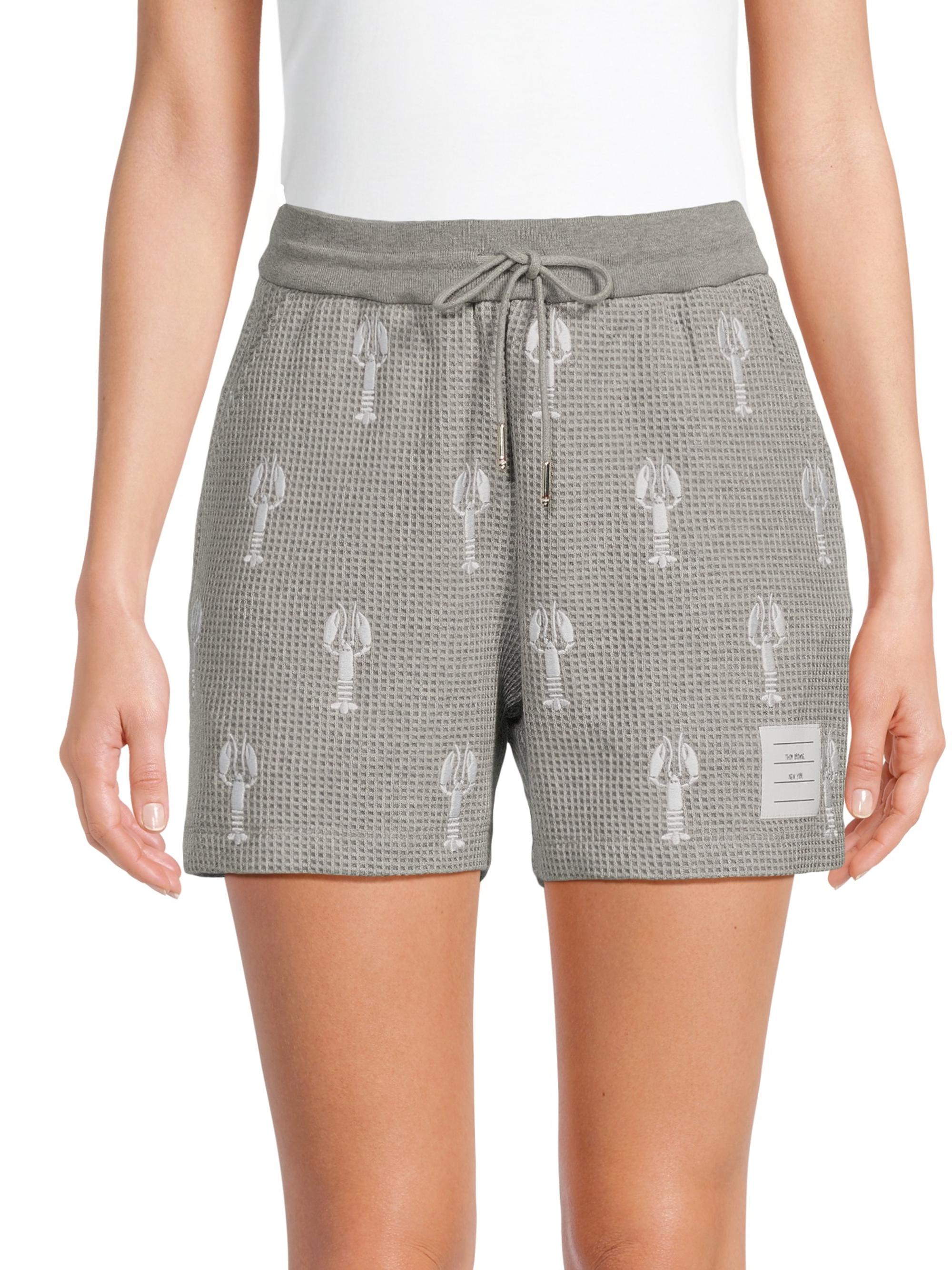 Click here for Thom Browne Womens Satin-Stitch Mid-Thigh Shorts -... prices