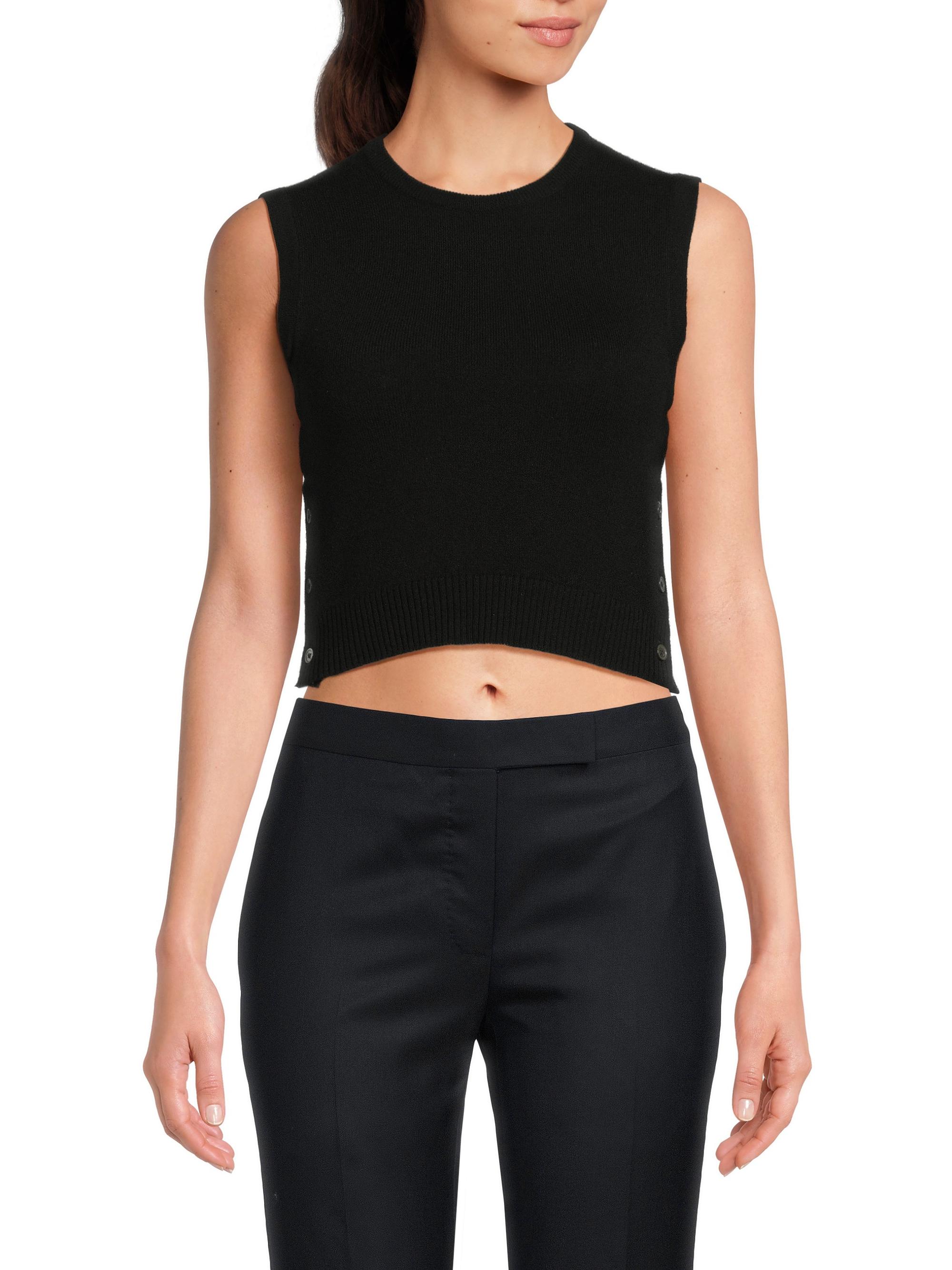 Click here for Thom Browne Womens Cropped Cashmere Shell Top - Bl... prices