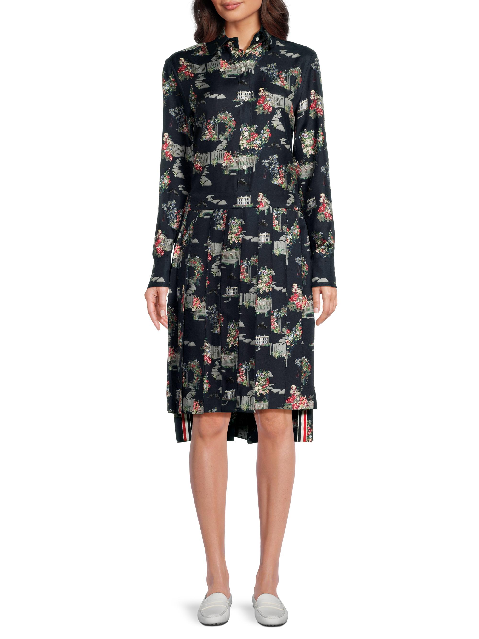Click here for Thom Browne Womens Garden Jacquard Pleated Shirt D... prices