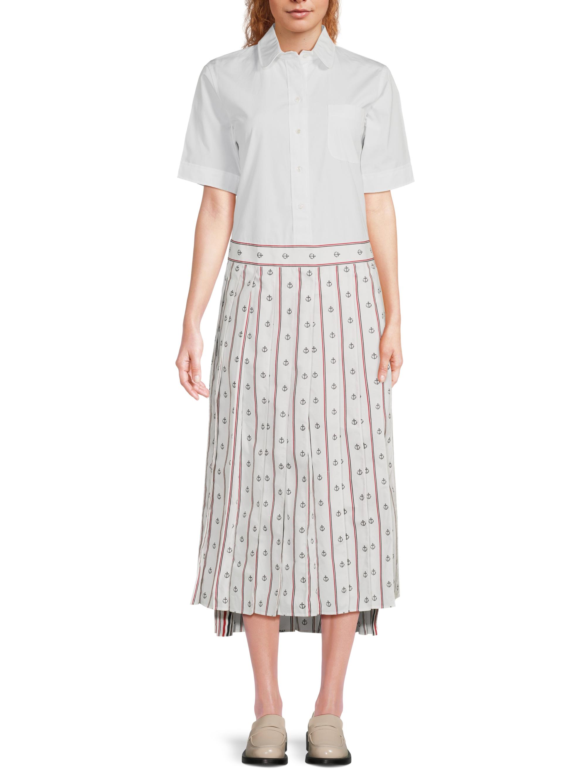 Click here for Thom Browne Womens Anchor-Stripe Dropped-Back Plea... prices