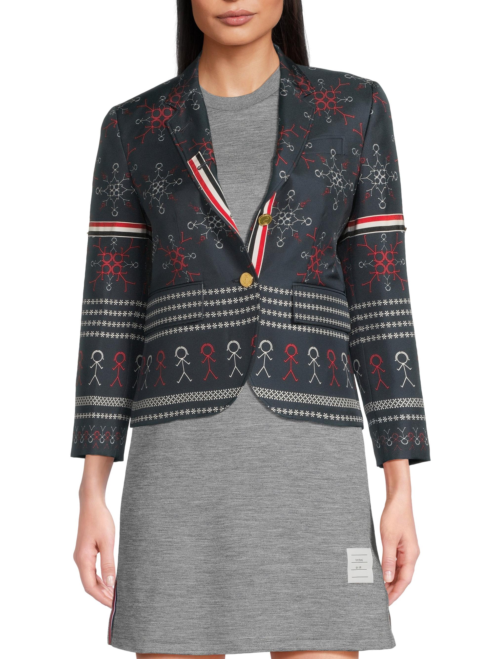 Click here for Thom Browne Womens Snowflake Silk Tailored Sportco... prices