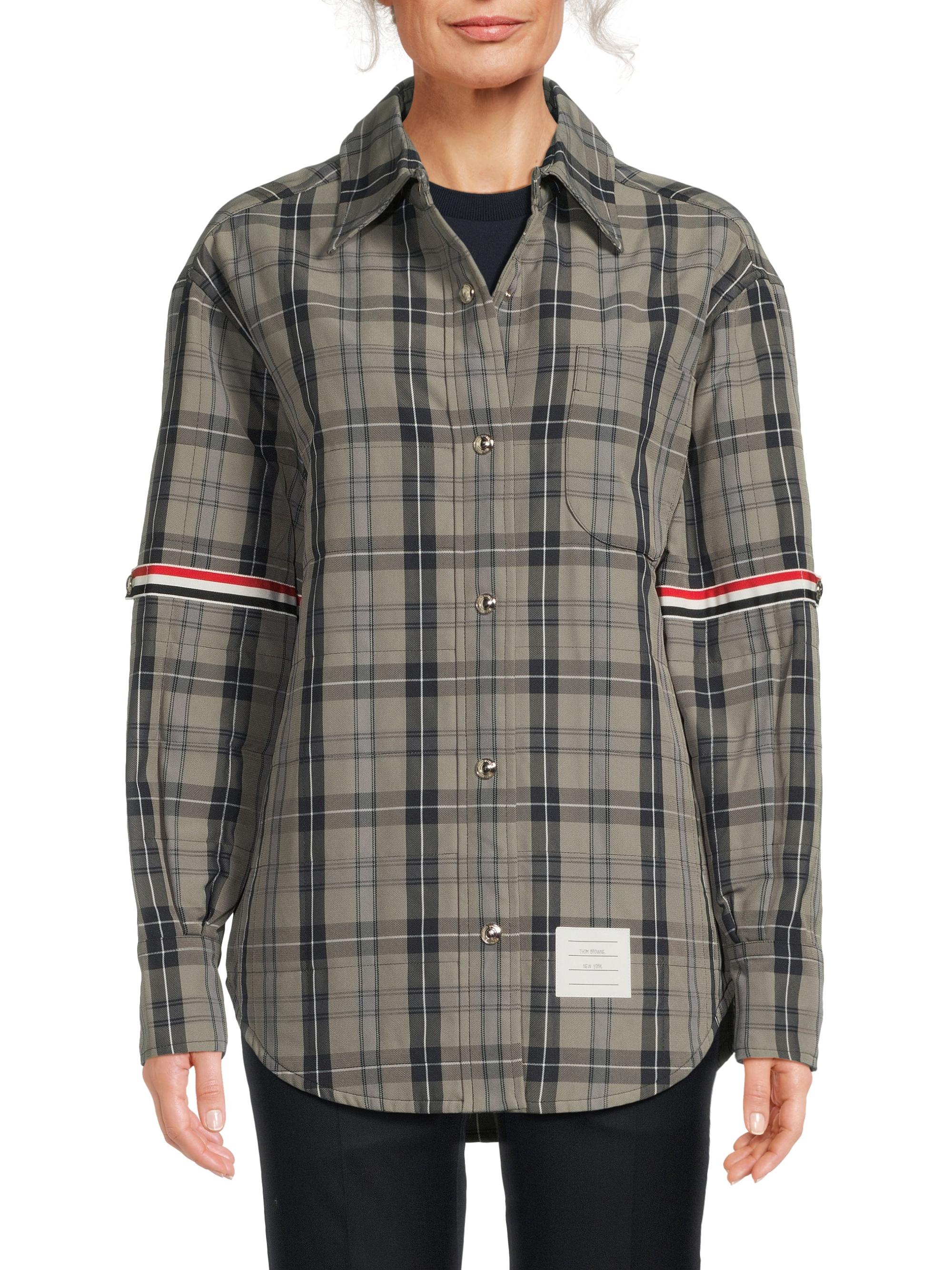 Click here for Thom Browne Womens Down Fill Plaid Shirt Jacket -... prices