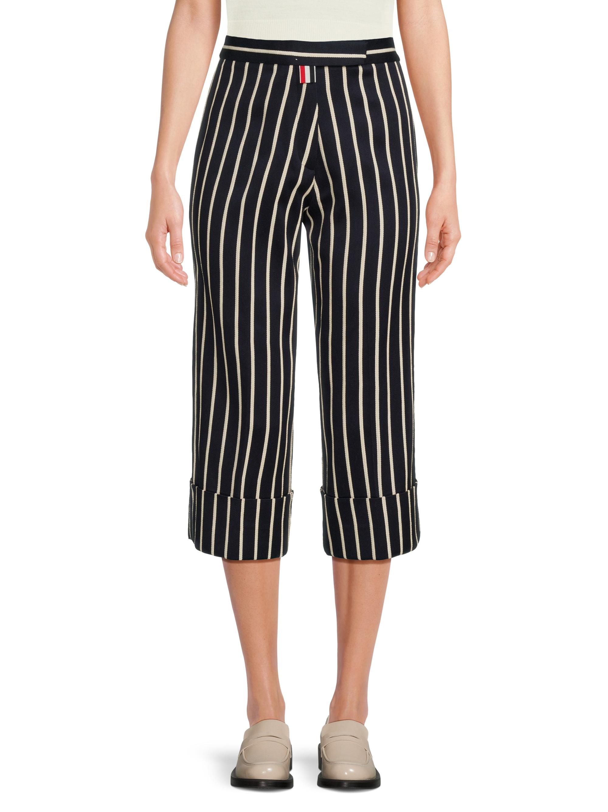 Click here for Thom Browne Womens Pinstripe Back-to-Front Low-Ris... prices