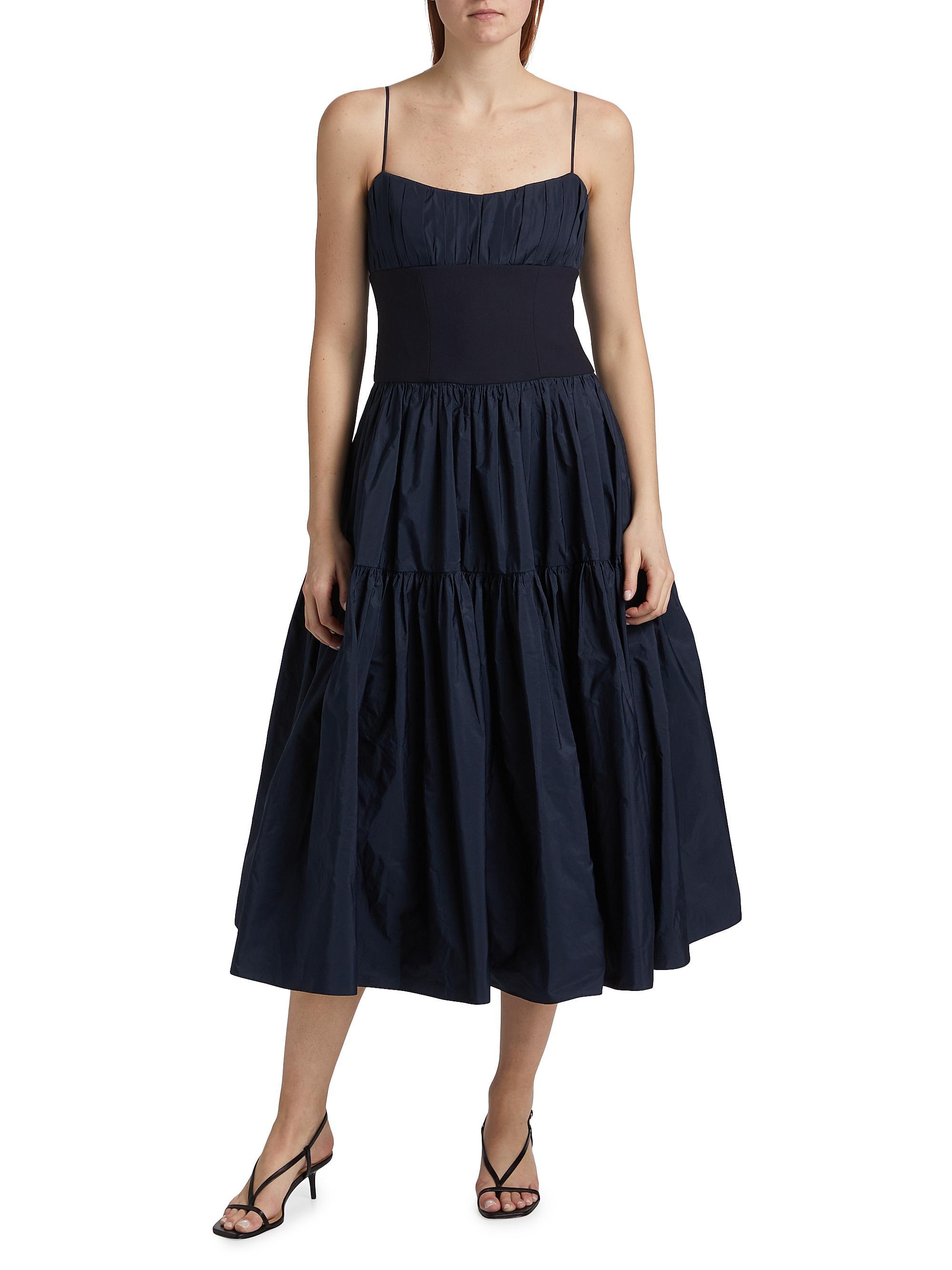 Click here for Cinq à Sept Womens Ginny Pleated Midi-Dress - Navy... prices