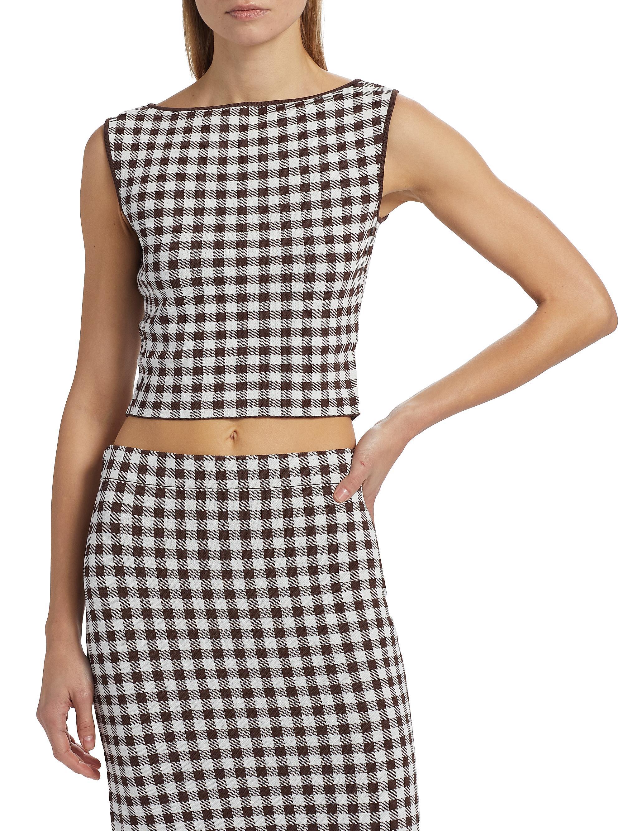 Click here for Staud Womens Montgomery Gingham Boatneck Top - Dar... prices