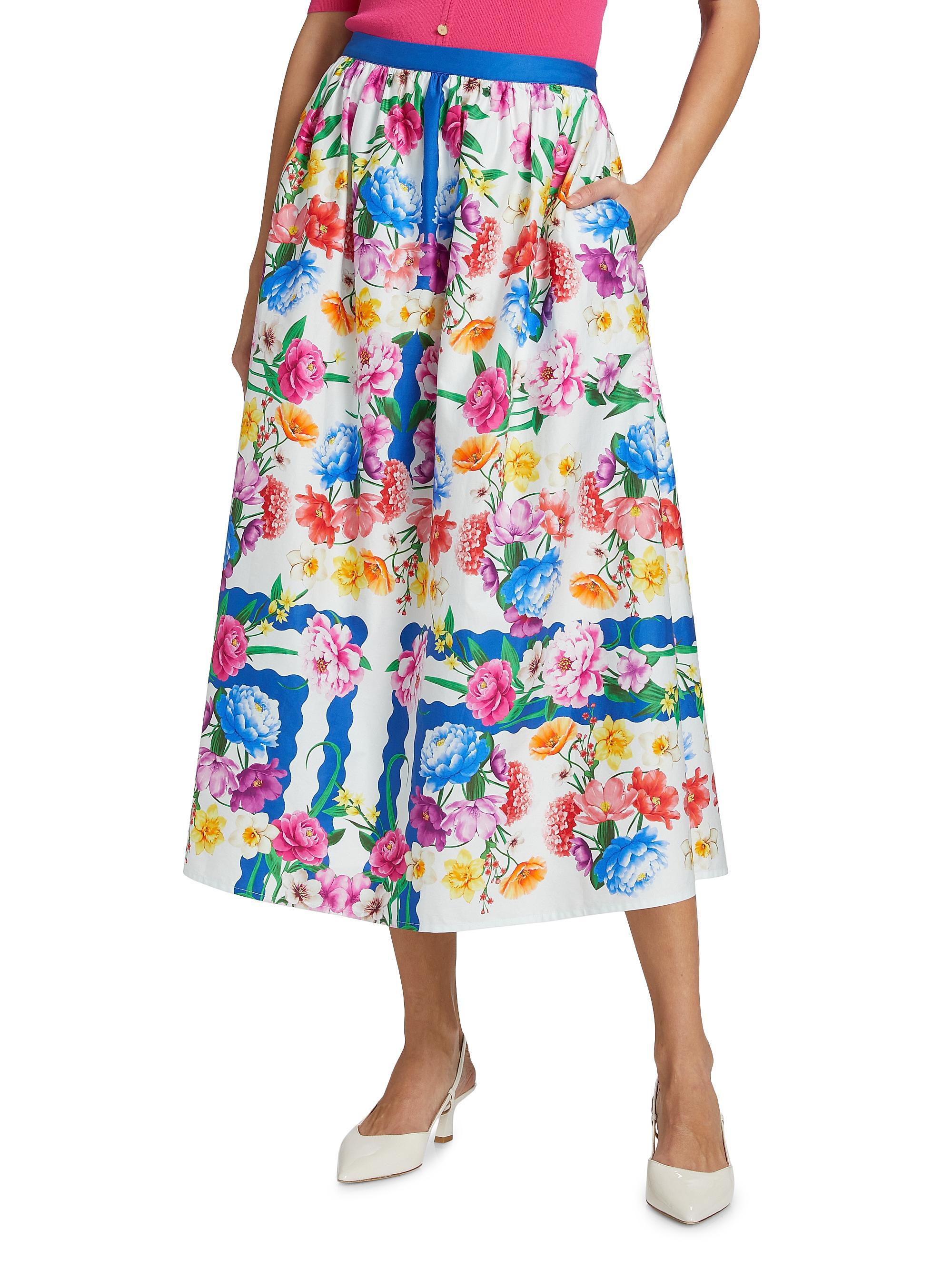 Click here for Elie Tahari Womens Marcie Cotton Printed Midi-Skir... prices