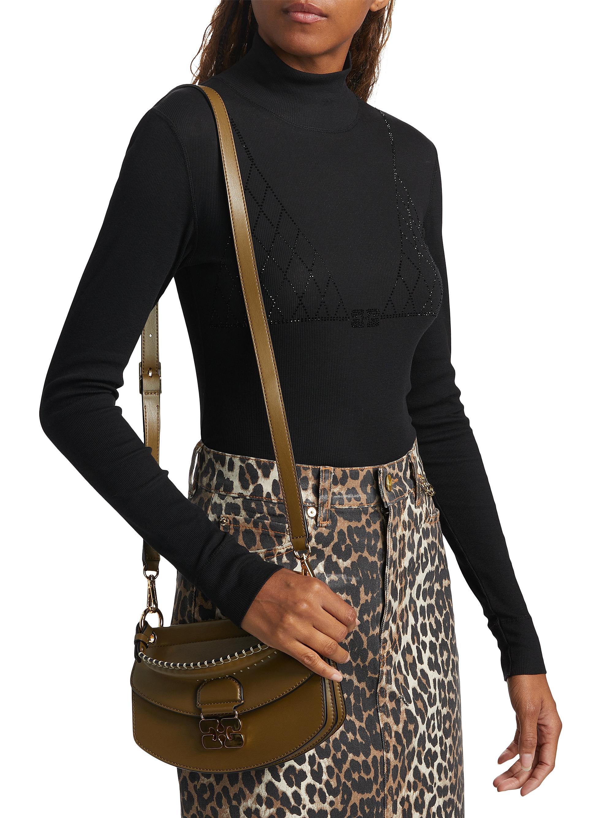 Click here for Ganni Womens Ribbed Rhinestone Turtleneck Top - Bl... prices