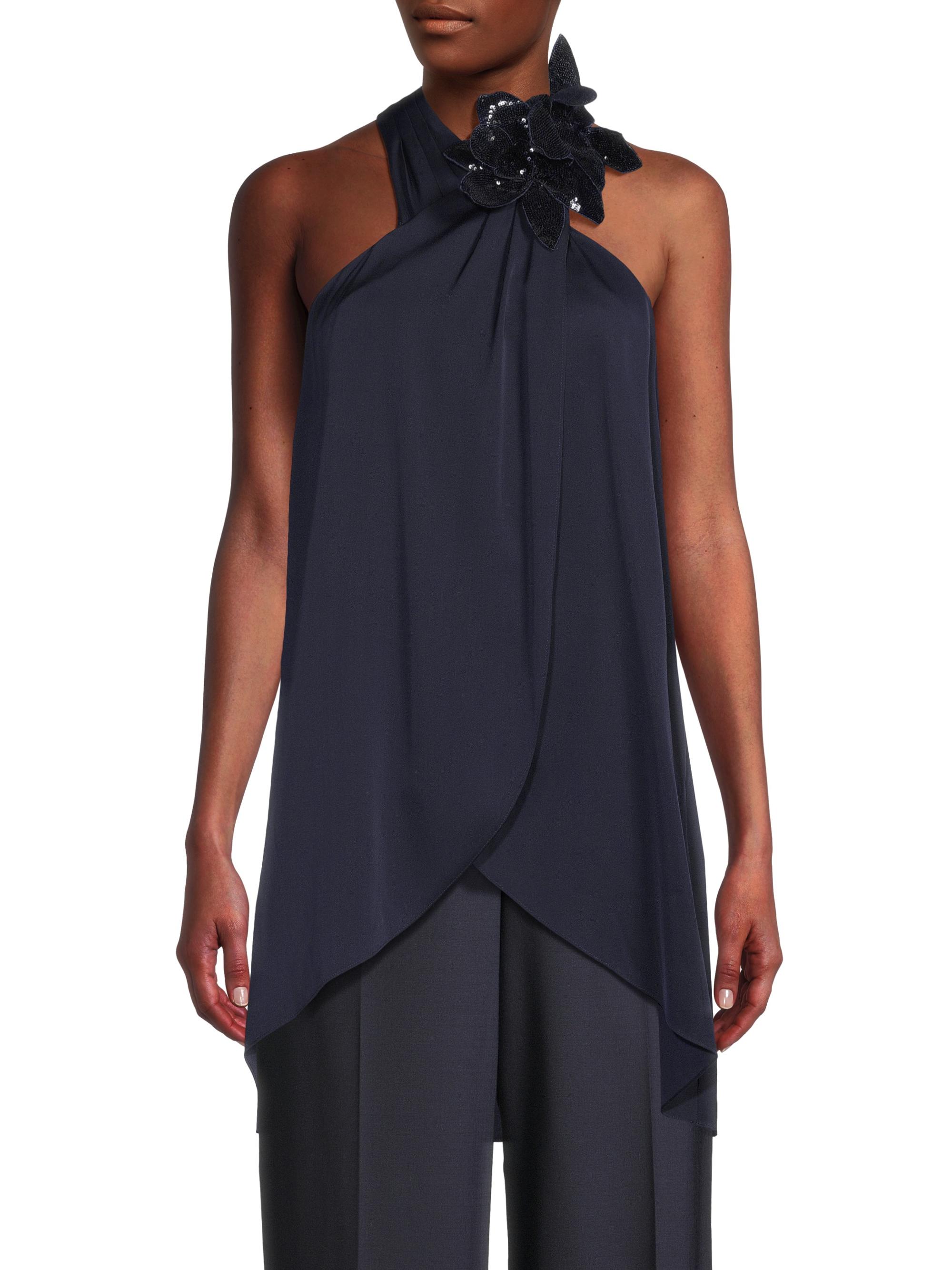 Click here for Ungaro Womens Halter-Neck Silk-Blend Blouse - Midn... prices