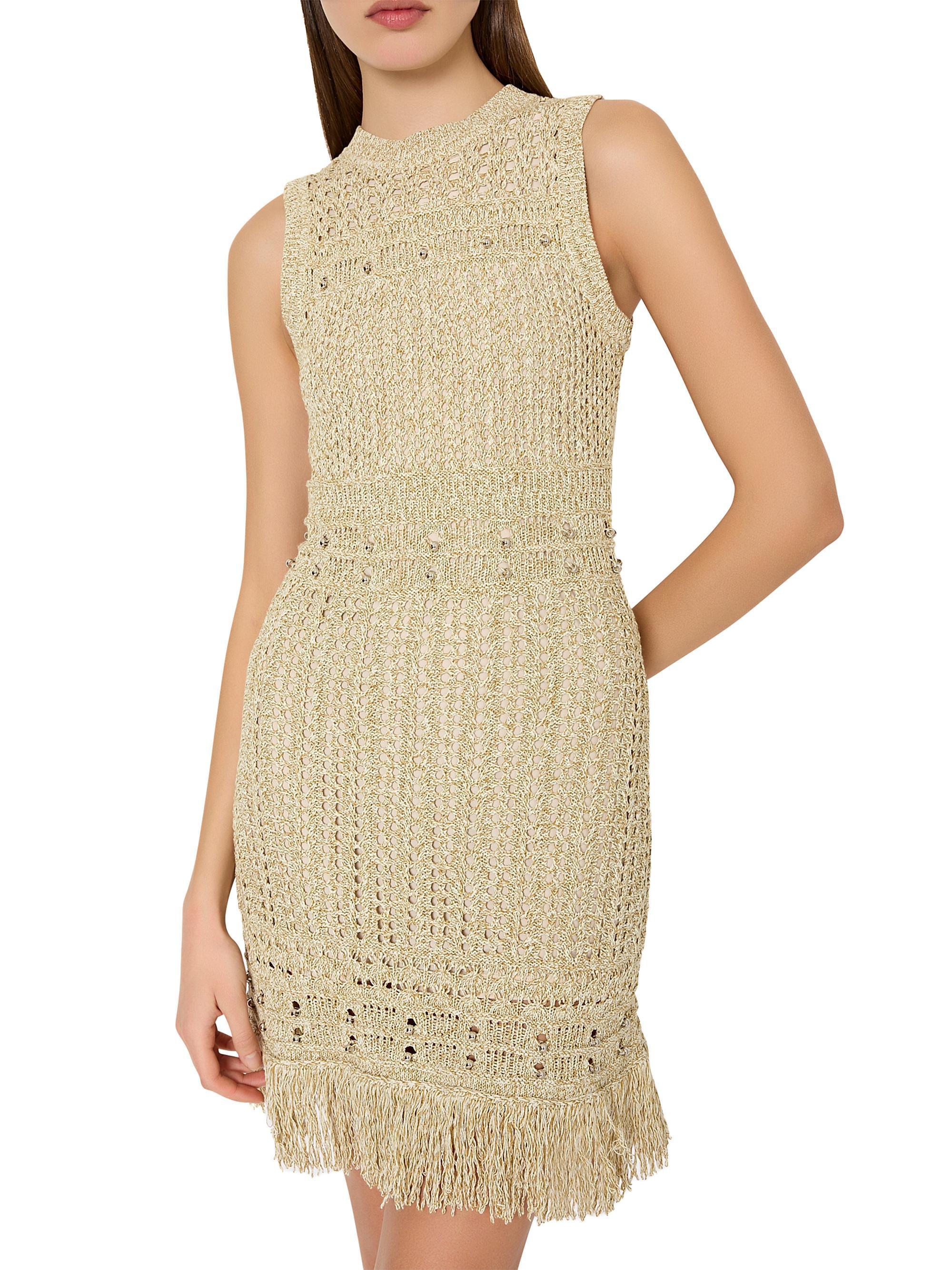 Click here for Milly Womens Beaded Fringe Knit Minidress - Beige... prices