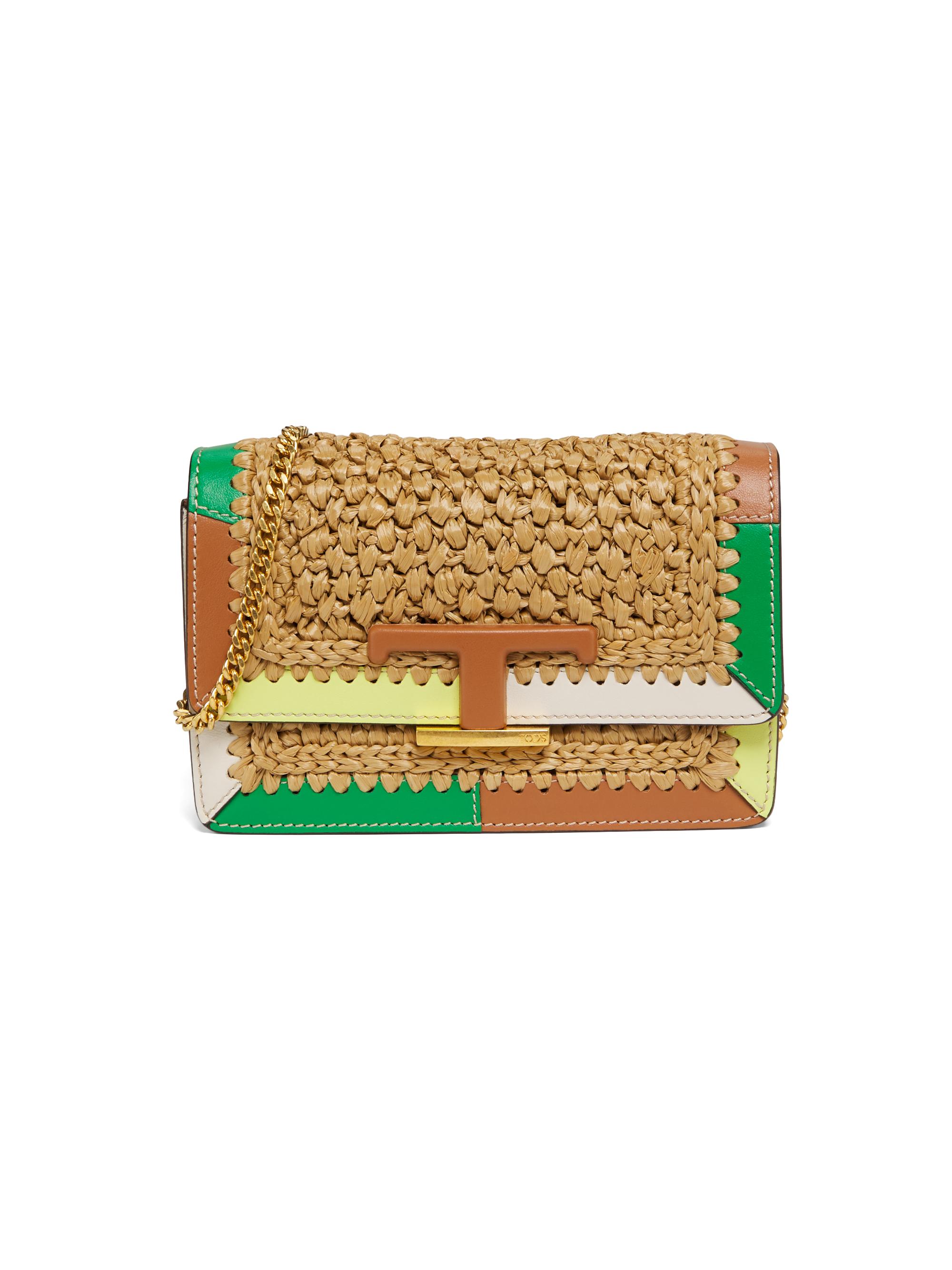 Click here for Tods Womens Logo Leather-Raffia Crossbody Bag - Br... prices