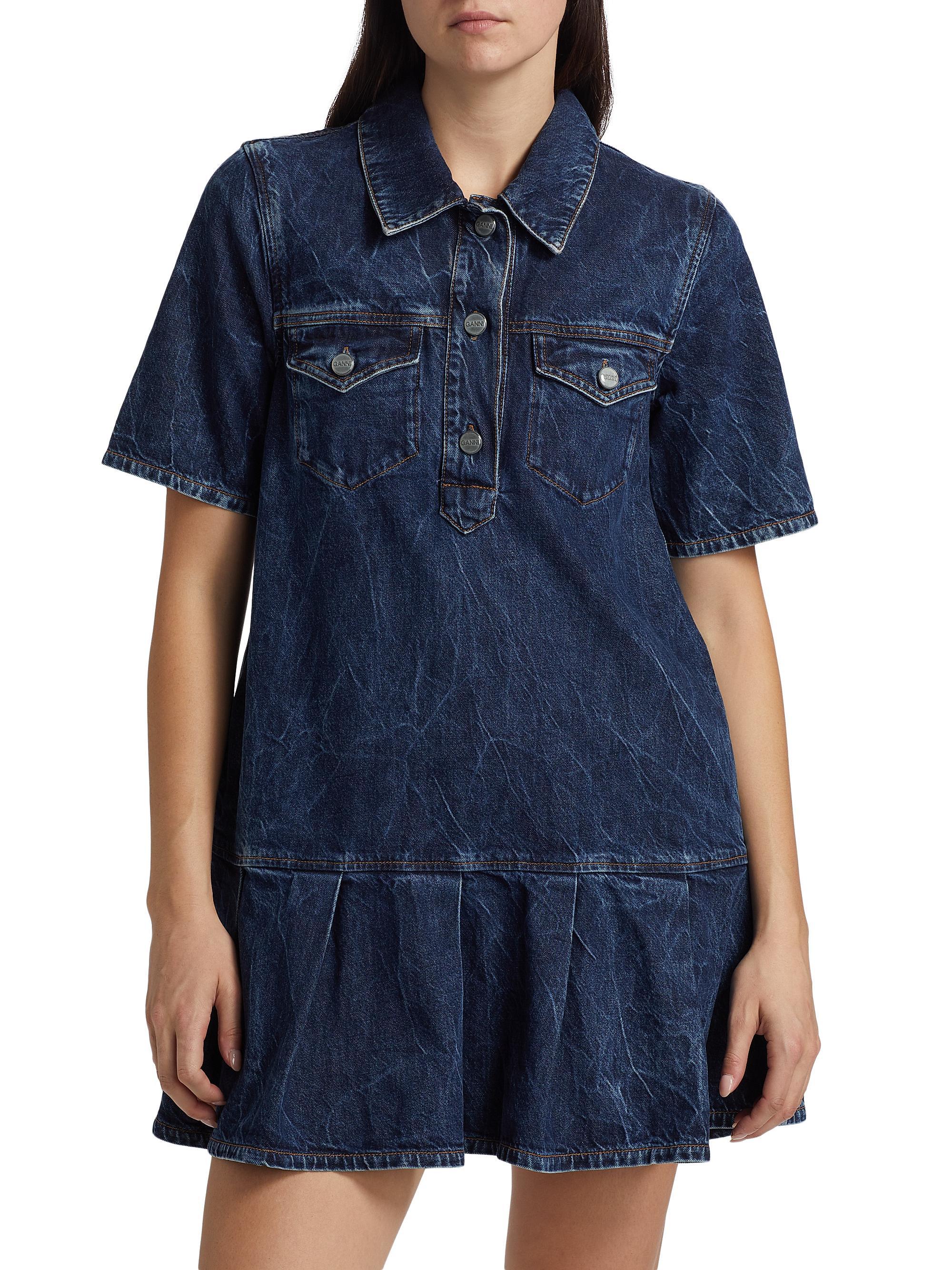 Click here for Ganni Womens Crinkled Denim Minidress - Medium Blu... prices