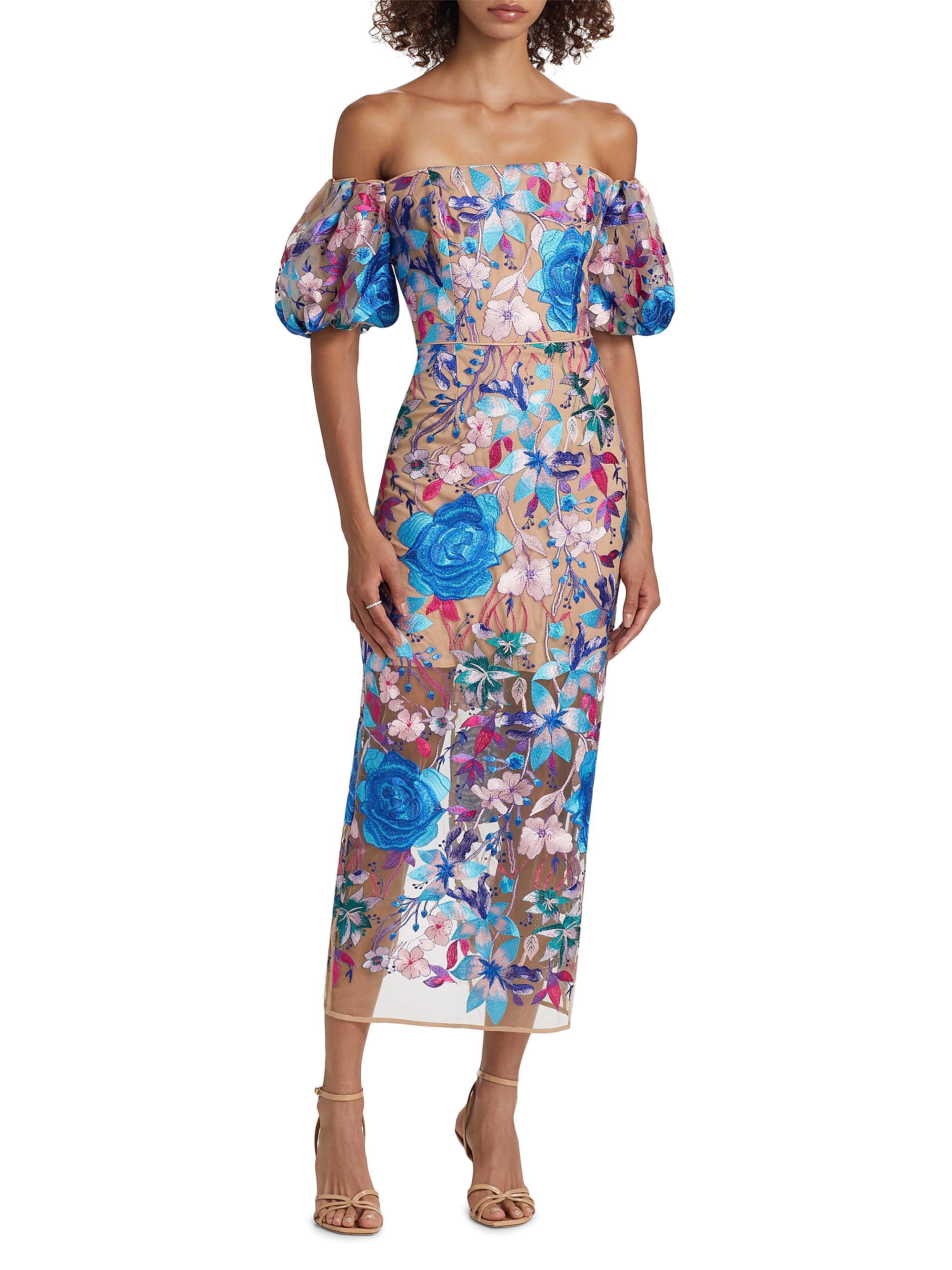 Click here for Milly Womens Nira Floral Embroidered Off-the-Shoul... prices
