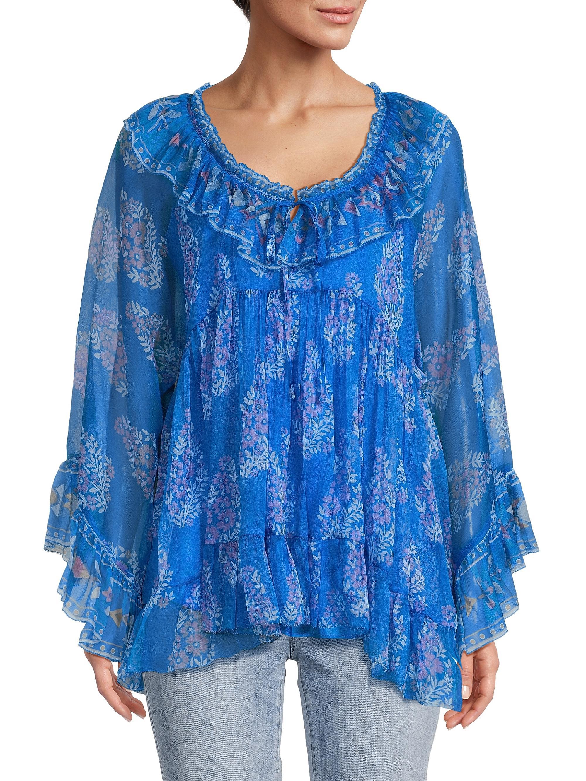 Click here for Johnny Was Womens Gal Ruffle Tie Blouse - Carolyne... prices