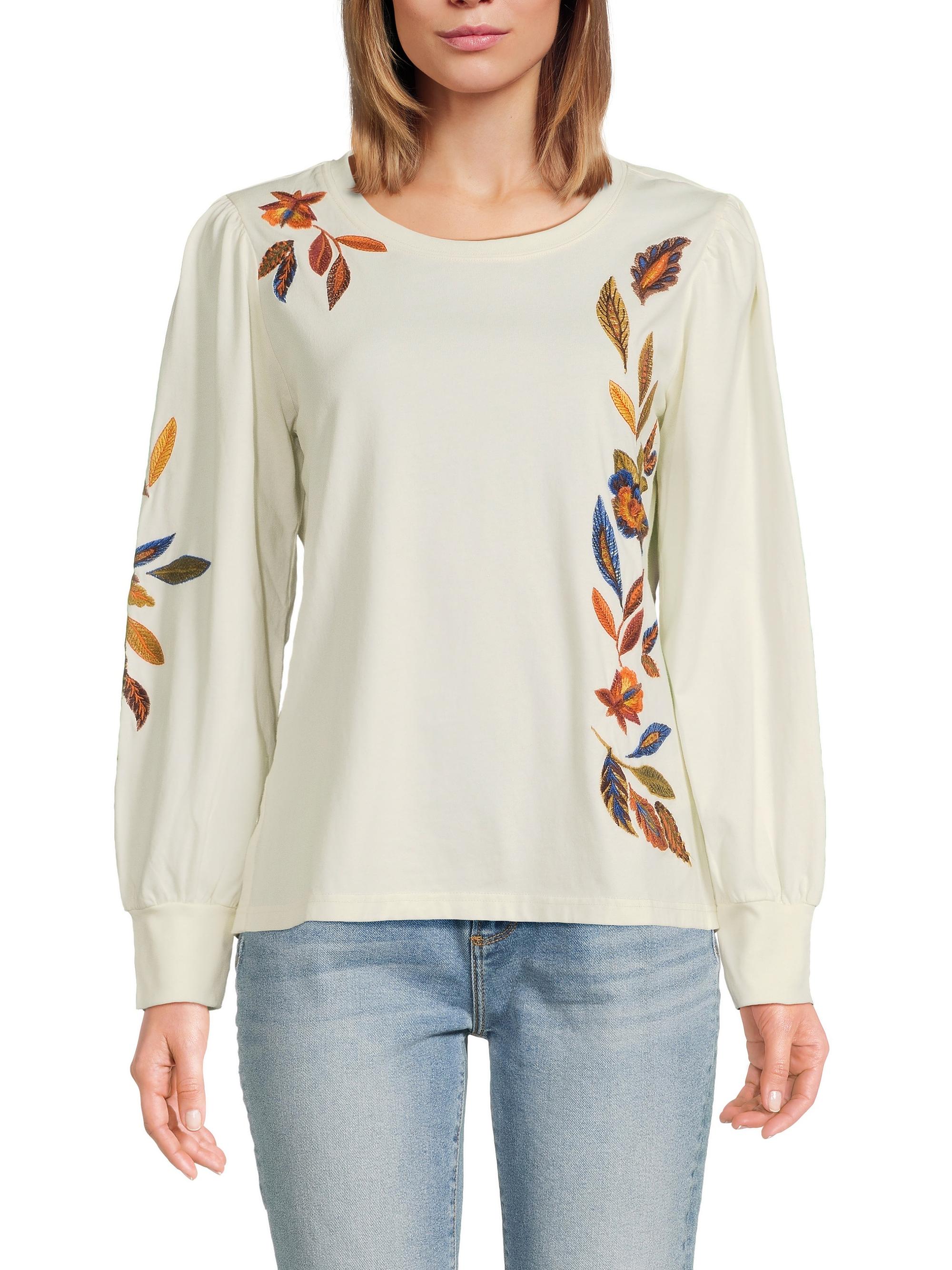 Click here for Driftwood Womens Clare Embroidered Crewneck Cotton... prices