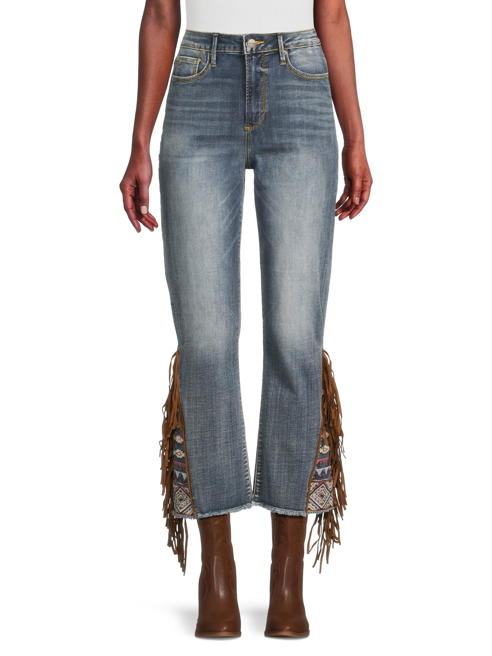 Click here for Driftwood Womens Clara Fringe Embellished Denim Bo... prices