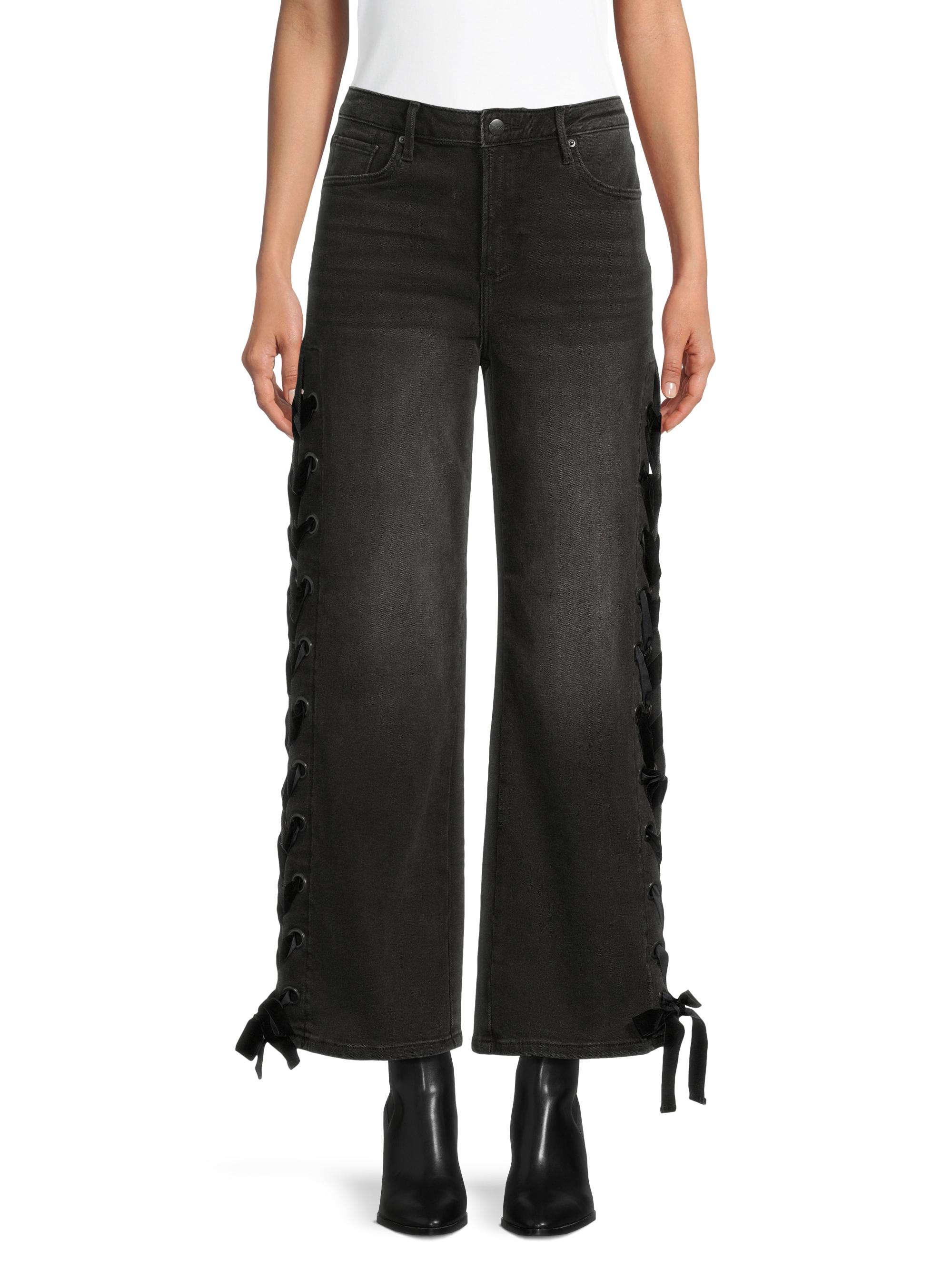 Click here for Driftwood Womens Lacey Velvet Lace-Up High-Rise Je... prices