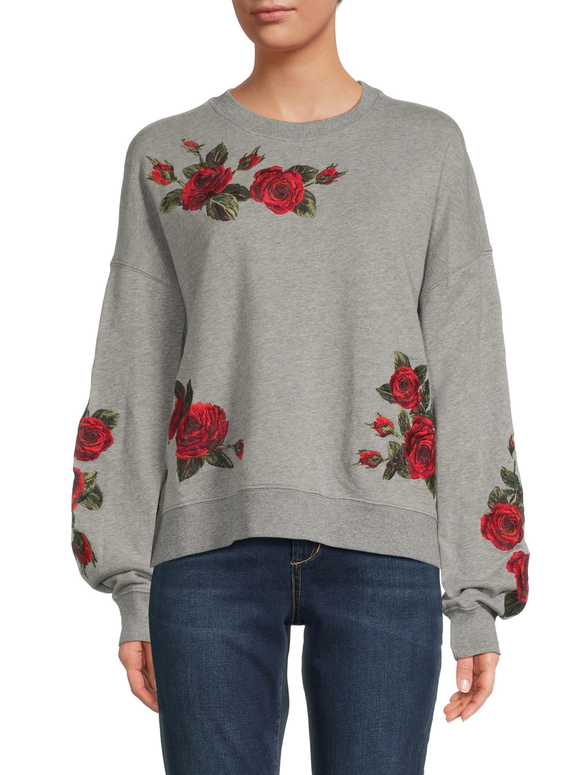 Click here for Driftwood Womens Teddy Floral Embroidered Crewneck... prices