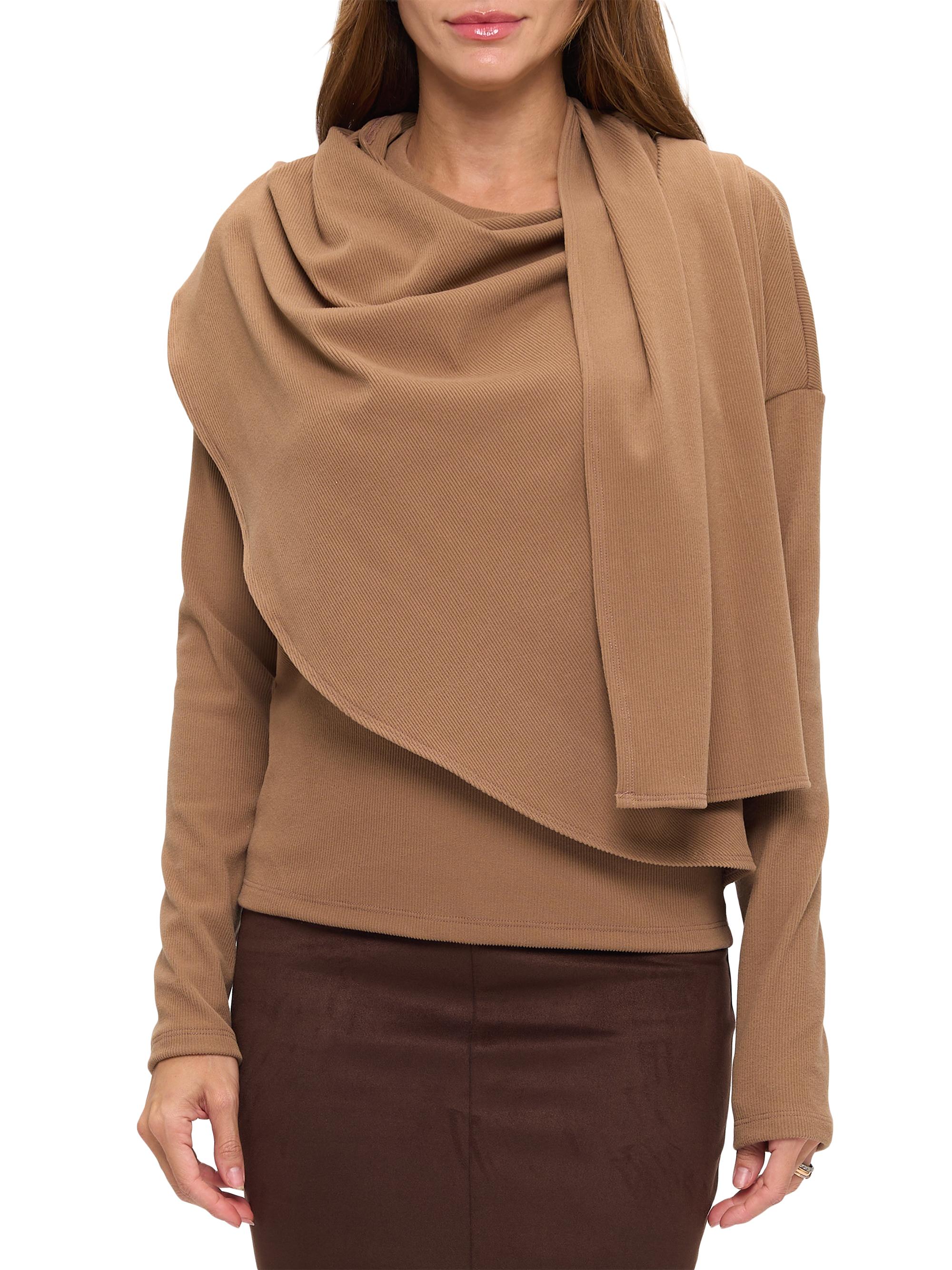 Click here for Renee C. Womens Drape Neck Knitted Top - Camel - S... prices