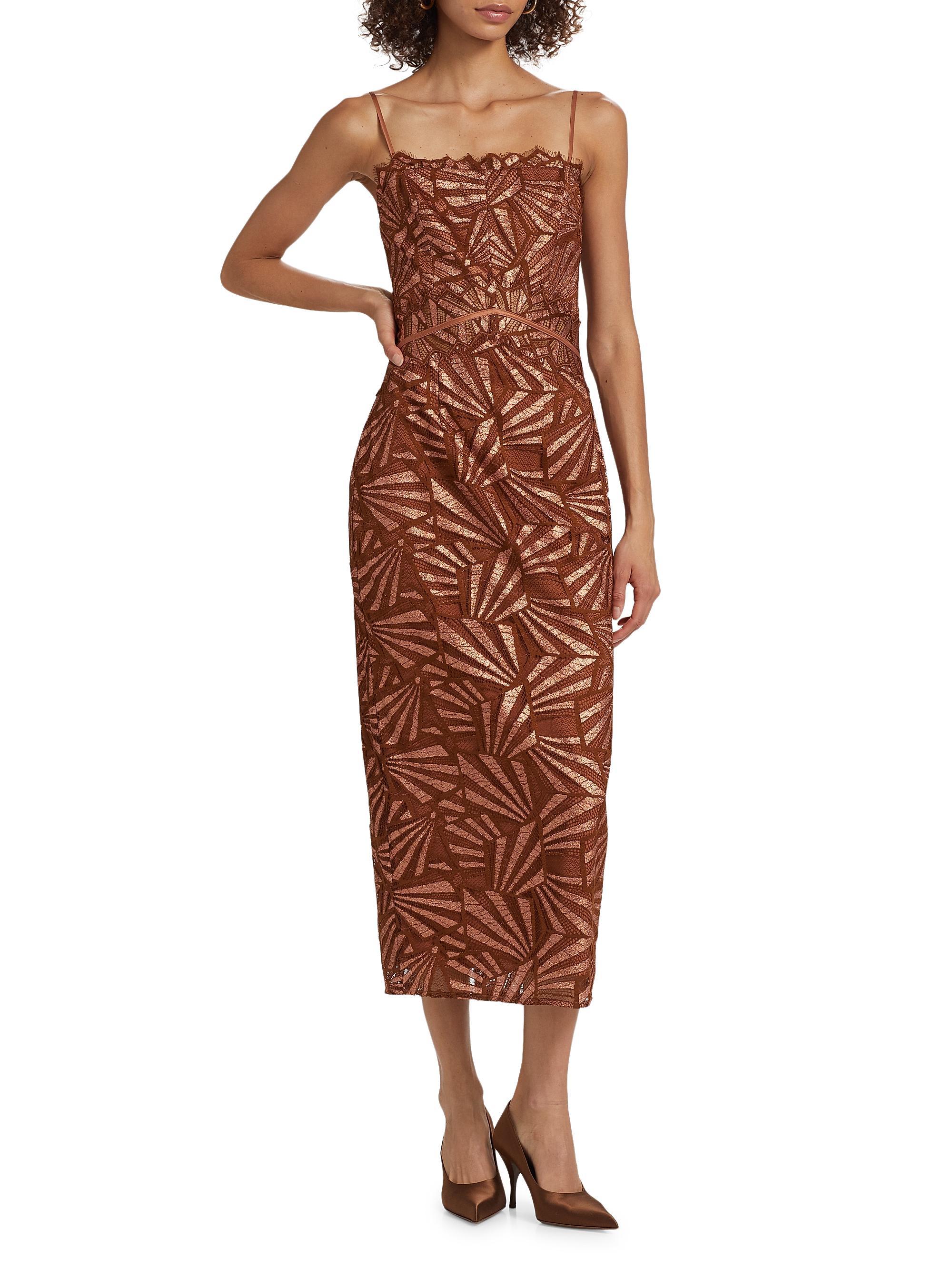 Click here for Ramy Brook Womens Nonie Lace Midi-Dress - Bronze L... prices