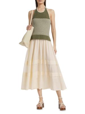 Click here for Tanya Taylor Womens Miller Mixed-Media Halterneck... prices