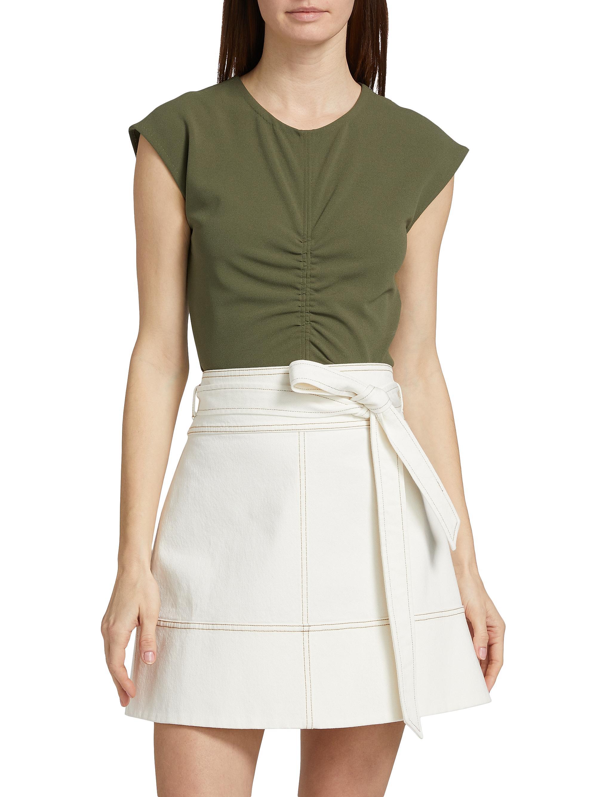 Click here for Tanya Taylor Womens Betty Scuba Ruched Top - Fern... prices