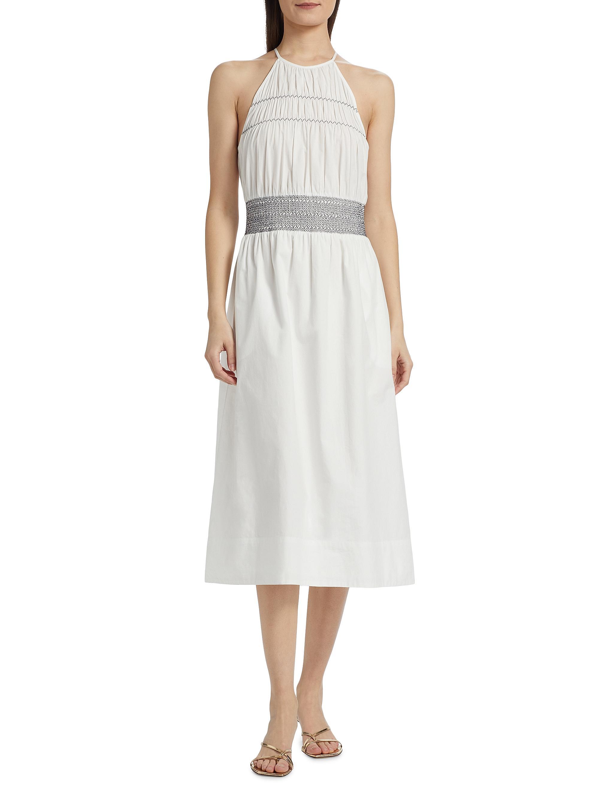 Click here for Ramy Brook Womens Melanie Smocked Cotton Midi-Dres... prices