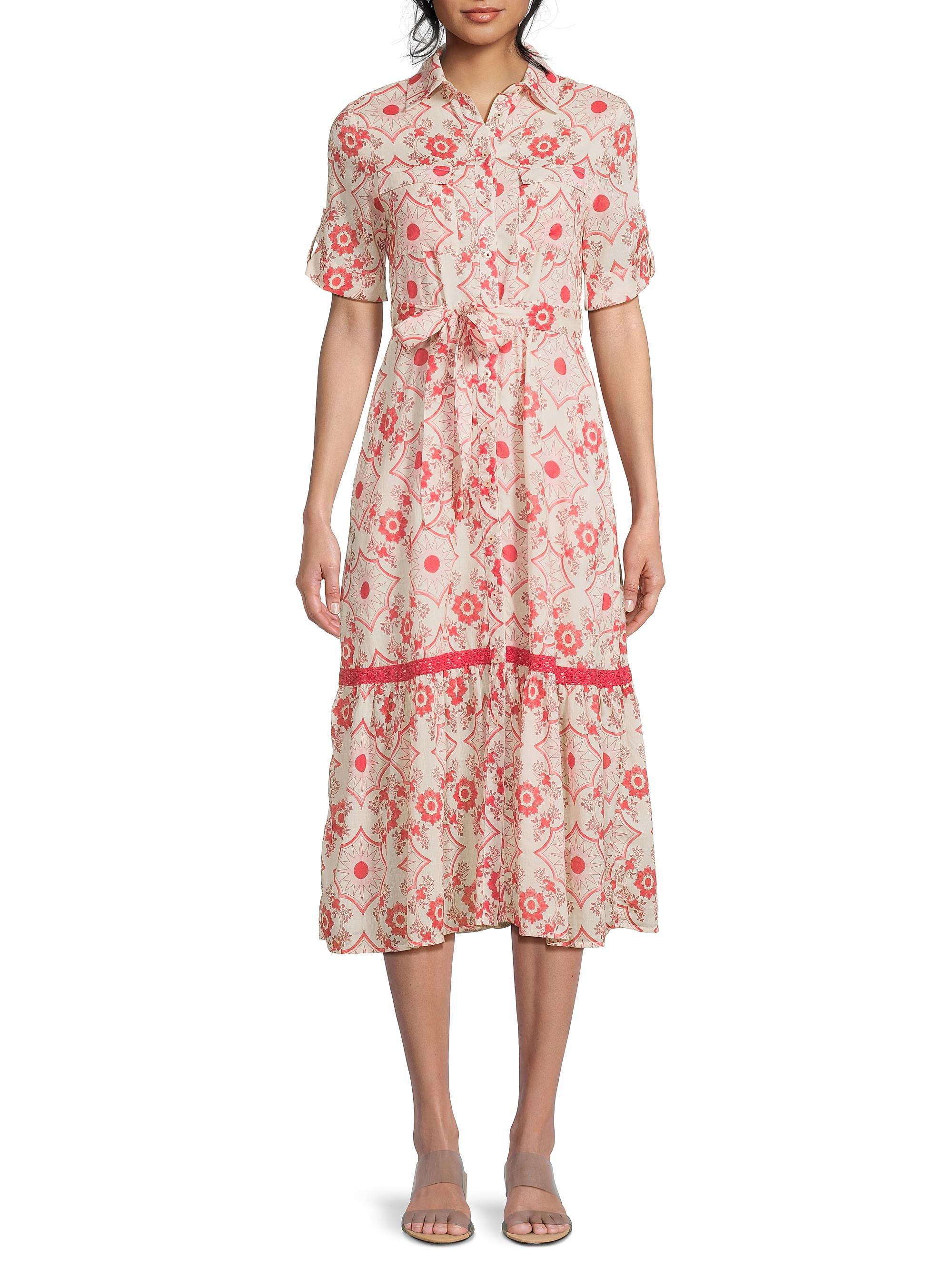 Click here for Ros Garden Womens Carmel Cotton Floral Shirtdress... prices