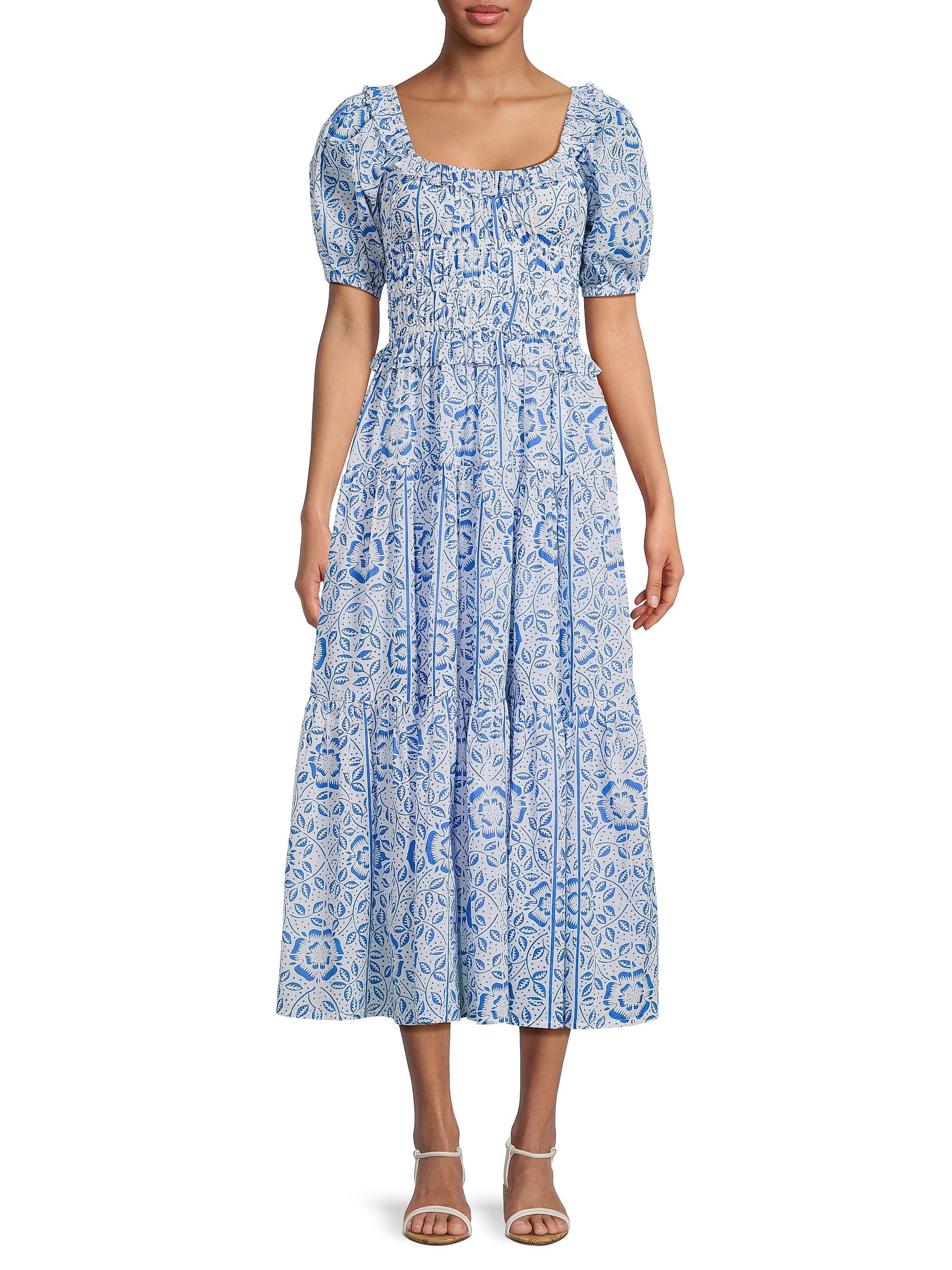 Click here for Ros Garden Womens Percy Floral Cotton Midi-Dress -... prices