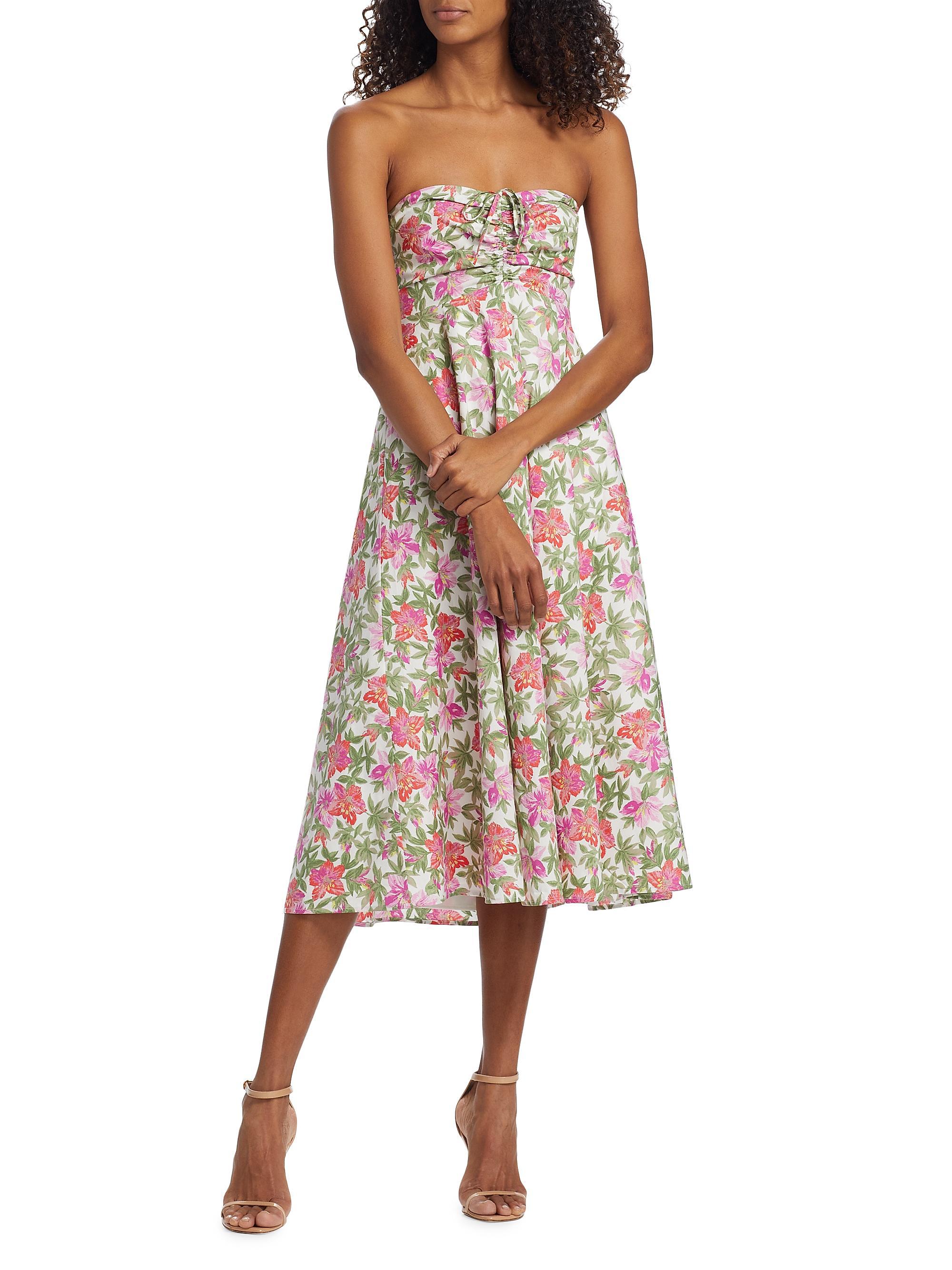 Click here for Wayf Womens Floral Ruched Midi-Dress - Red Hibiscu... prices