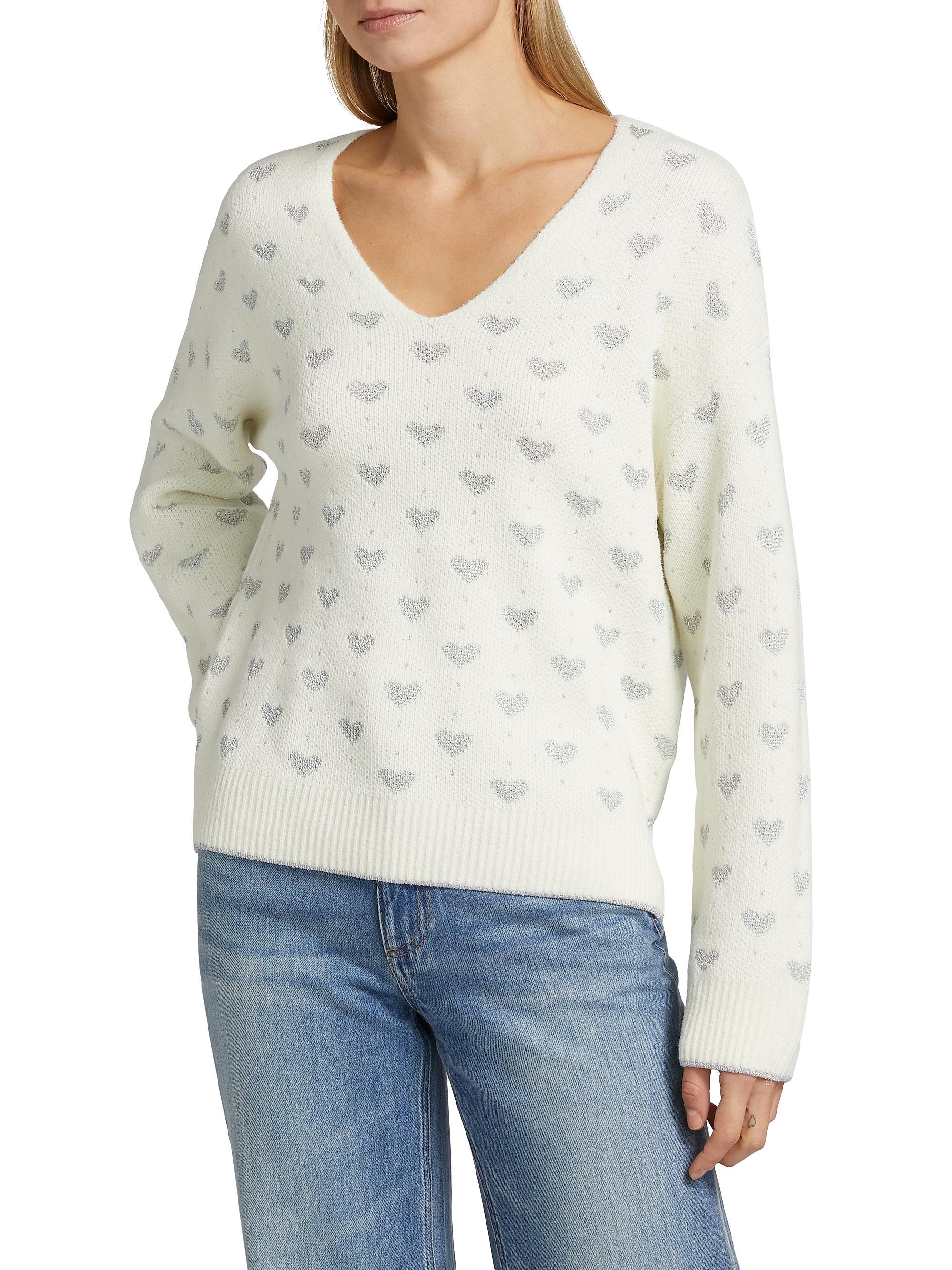 Click here for Splendid Womens Hazel Hearts V-Neck Sweater - Ice... prices