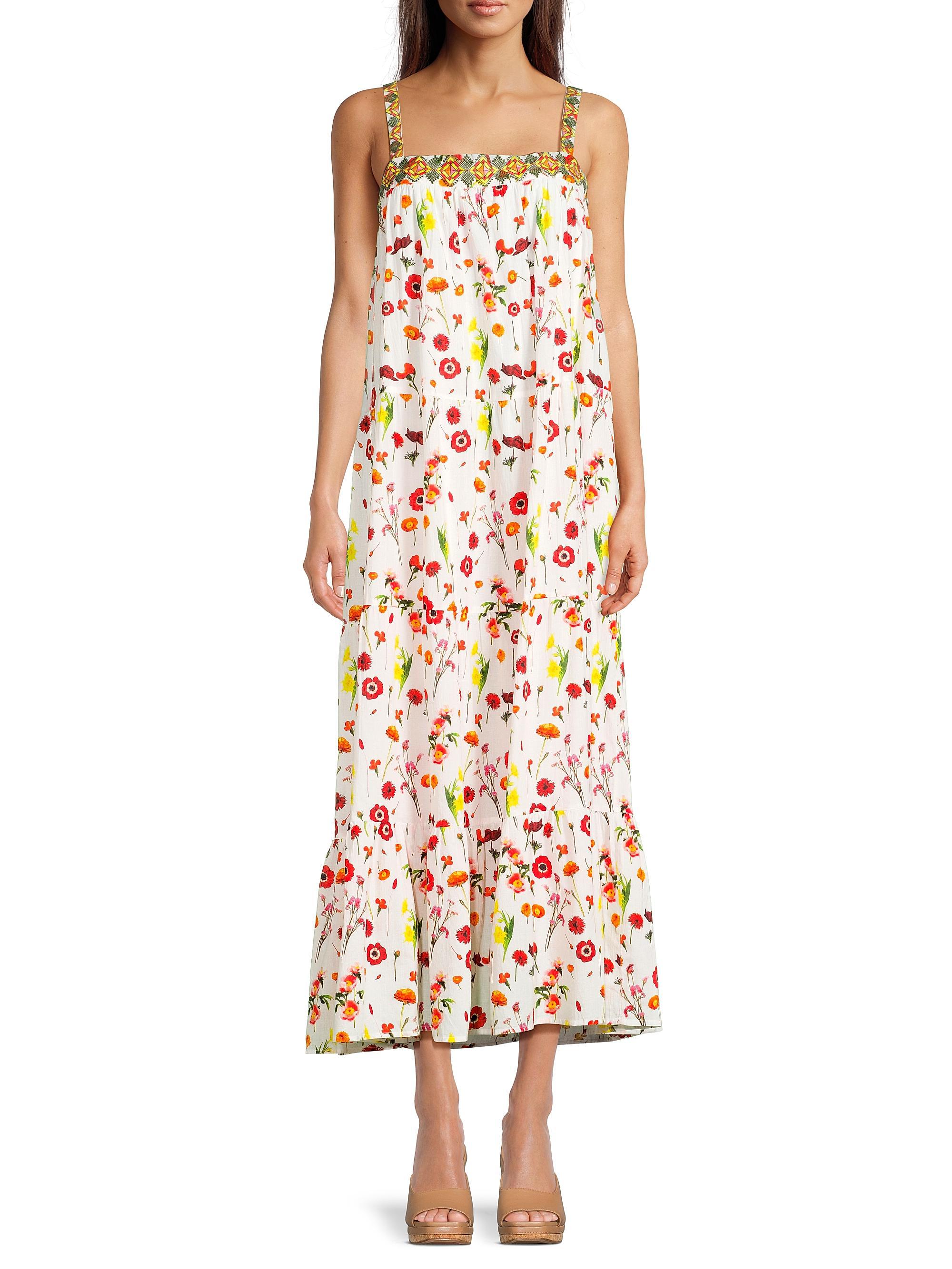 Click here for Ros Garden Womens Natasha Floral Cotton Tiered Max... prices