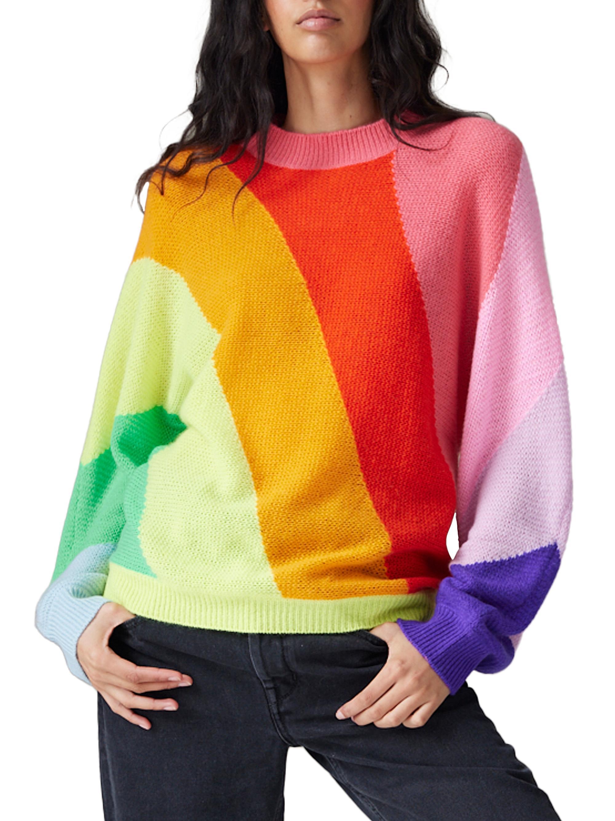 Click here for Colorush Womens Gauzy Elton Rainbow Sweater - Rain... prices