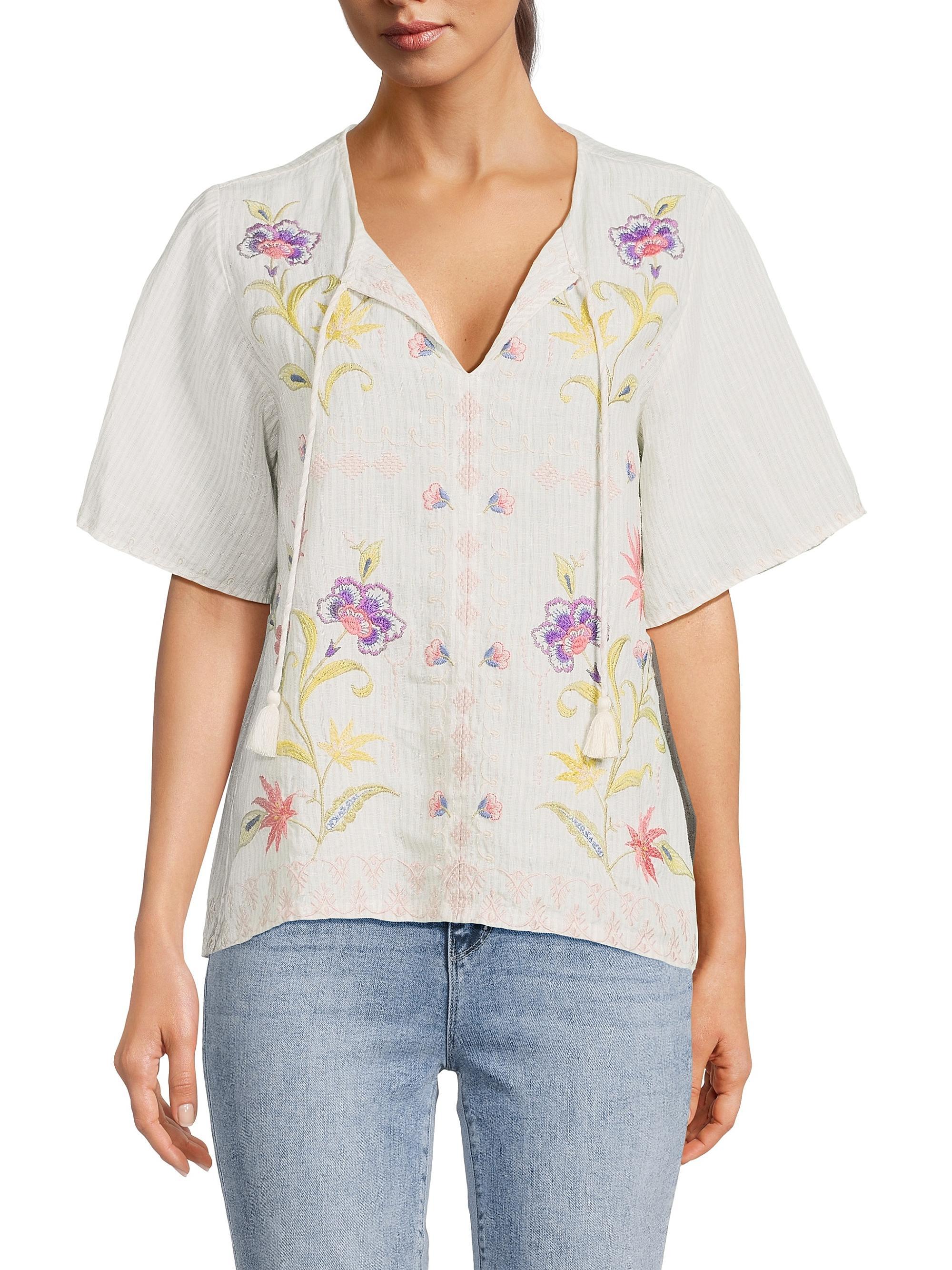 Click here for Johnny Was Womens Calista Floral-Embroidered Linen... prices