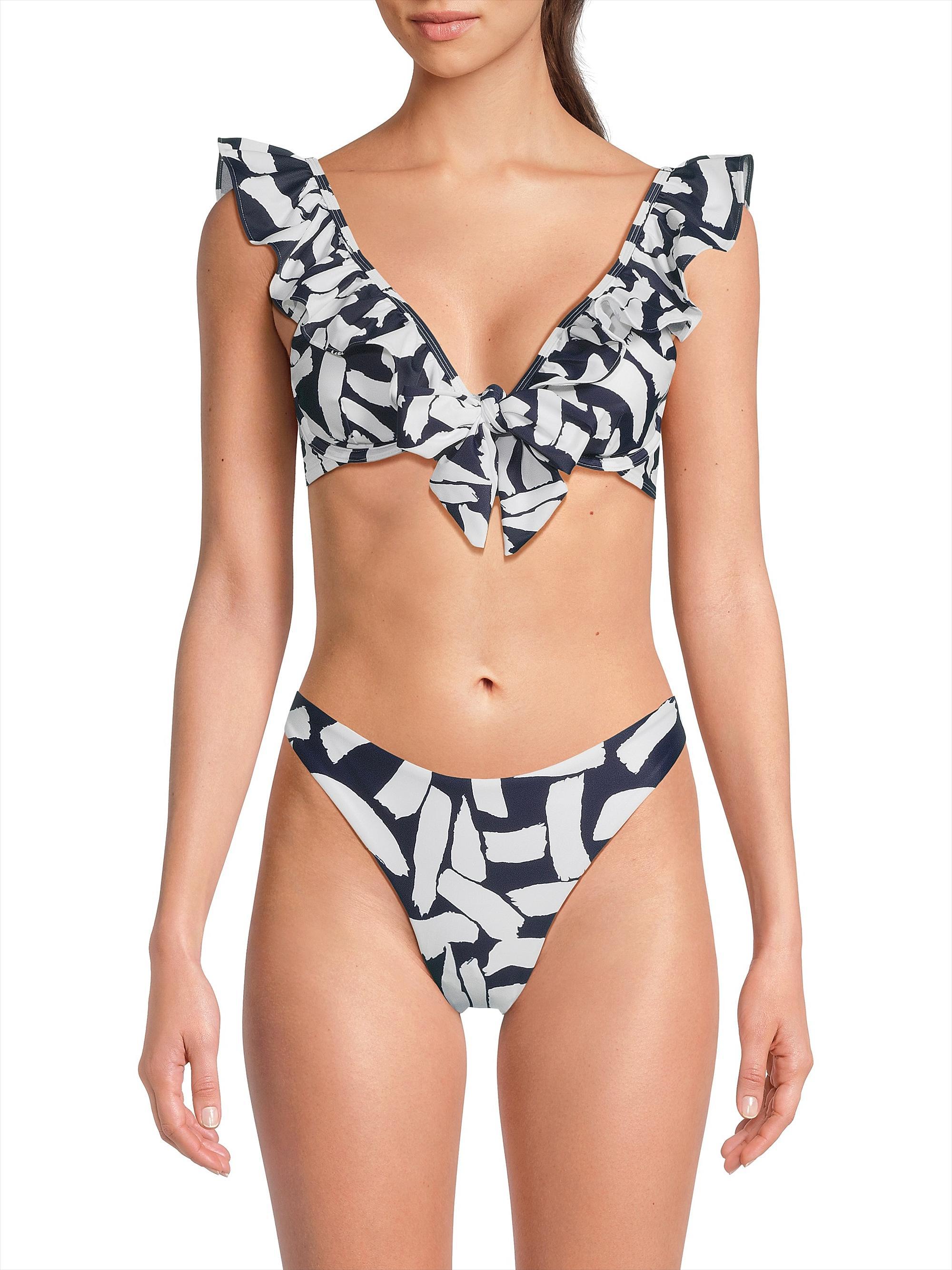 Click here for Milly Womens Brushstroke Ruffled Bikini Top - Navy... prices
