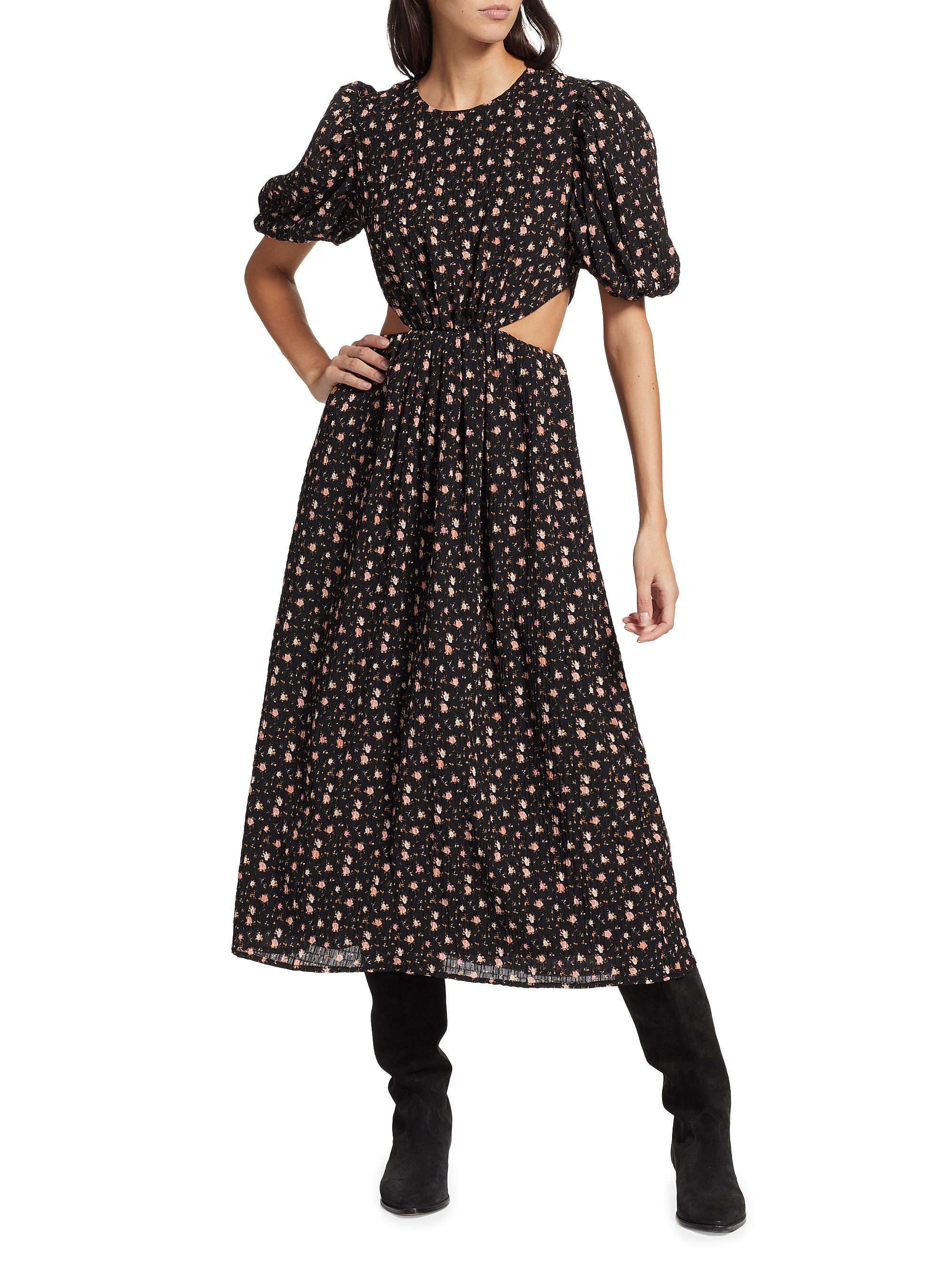 Click here for Wayf Womens Floral Cut-Out Midi Dress - Black Dits... prices