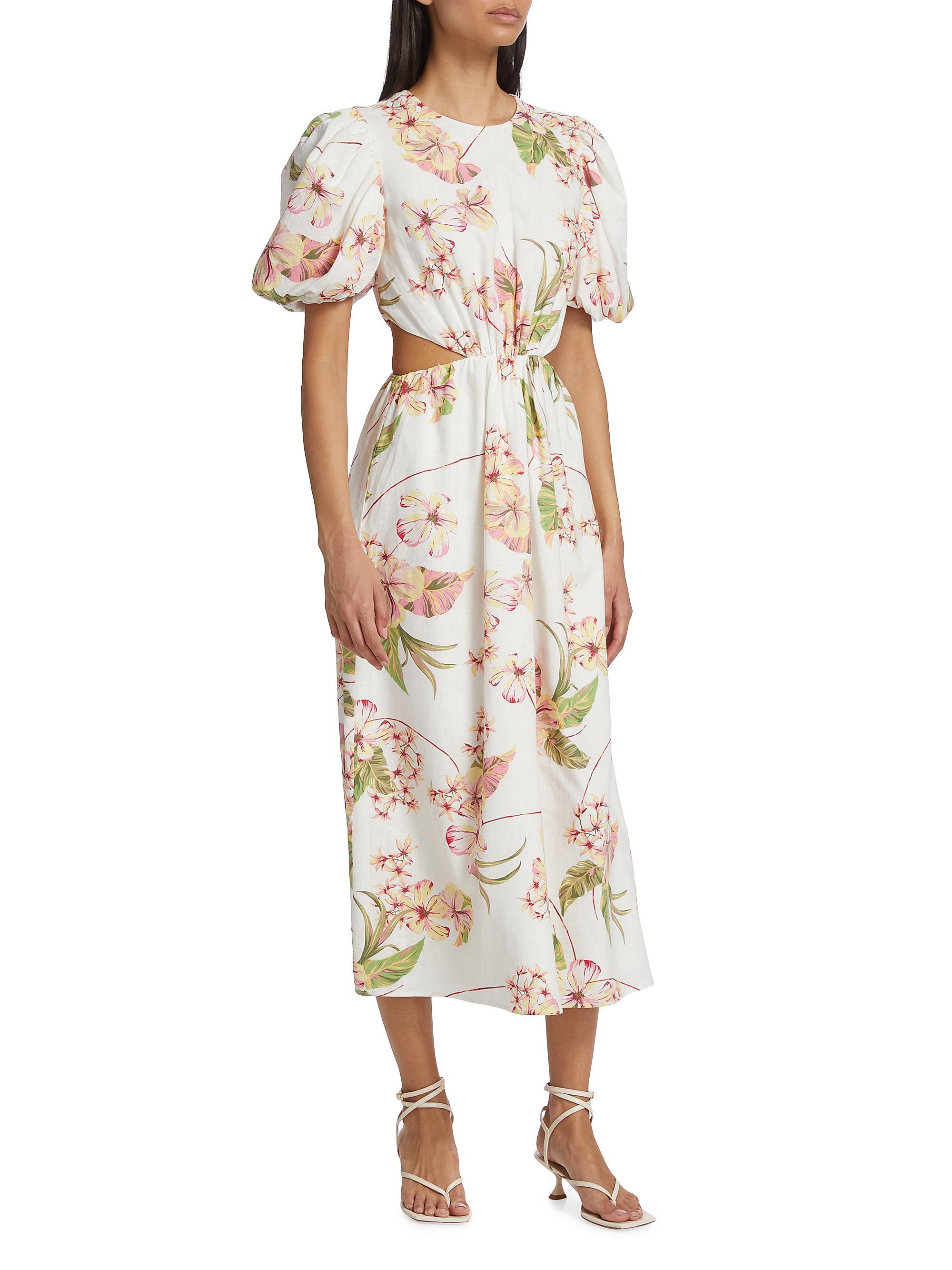 Click here for Wayf Womens Floral Cut-Out Midi Dress - Ivory Trop... prices