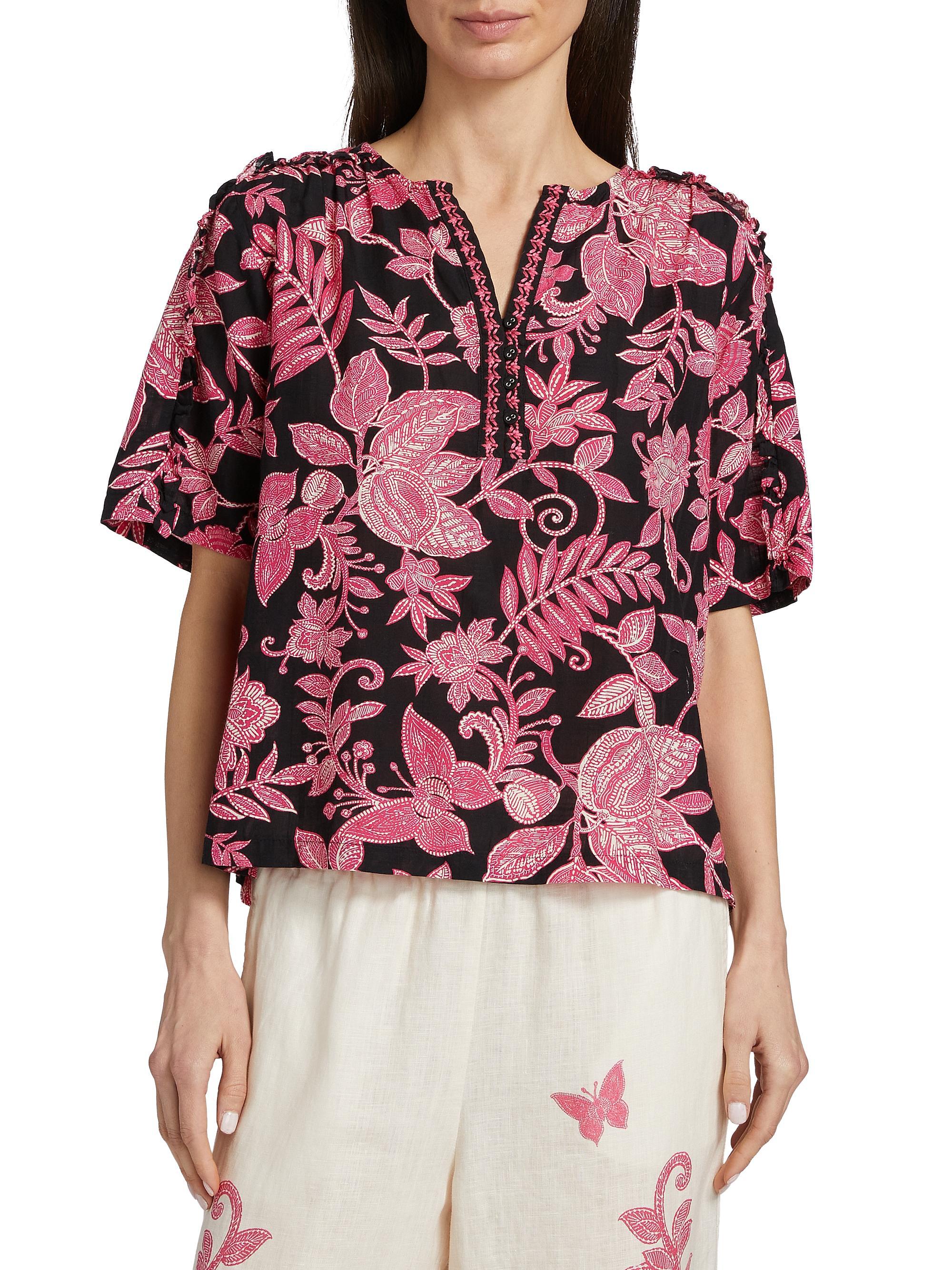 Click here for Johnny Was Womens Ruffled Printed Cotton Top - Aly... prices