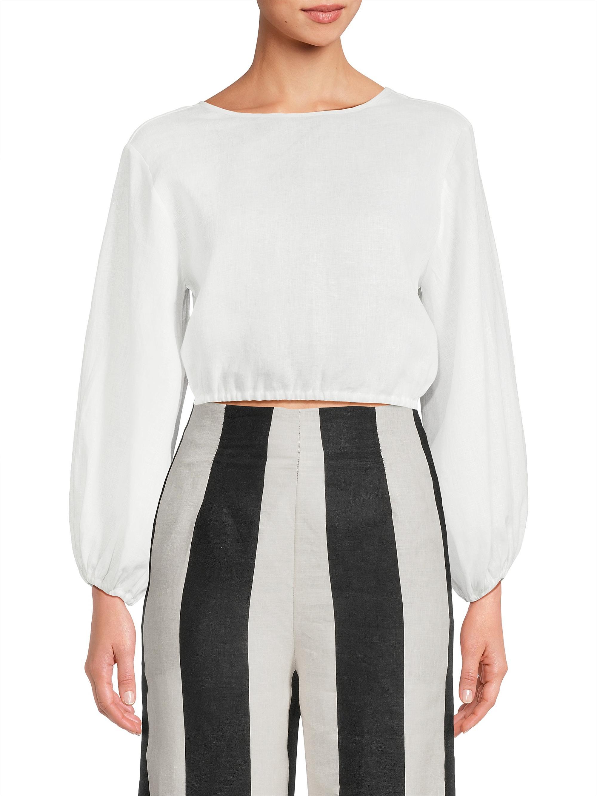 Click here for Cala de la Cruz Womens Bena Linen Puff-Sleeve Crop... prices