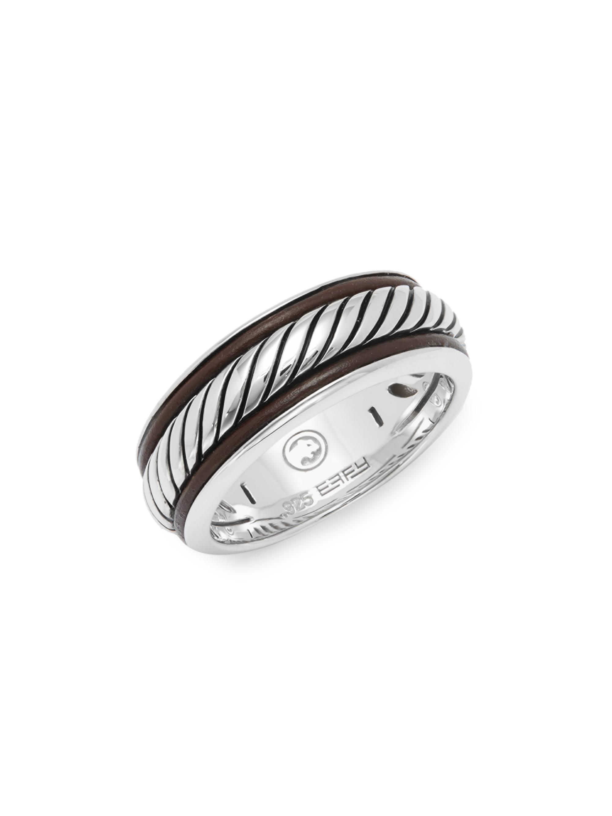 Click here for Effy Mens Leather and Sterling Silver Band Ring -... prices